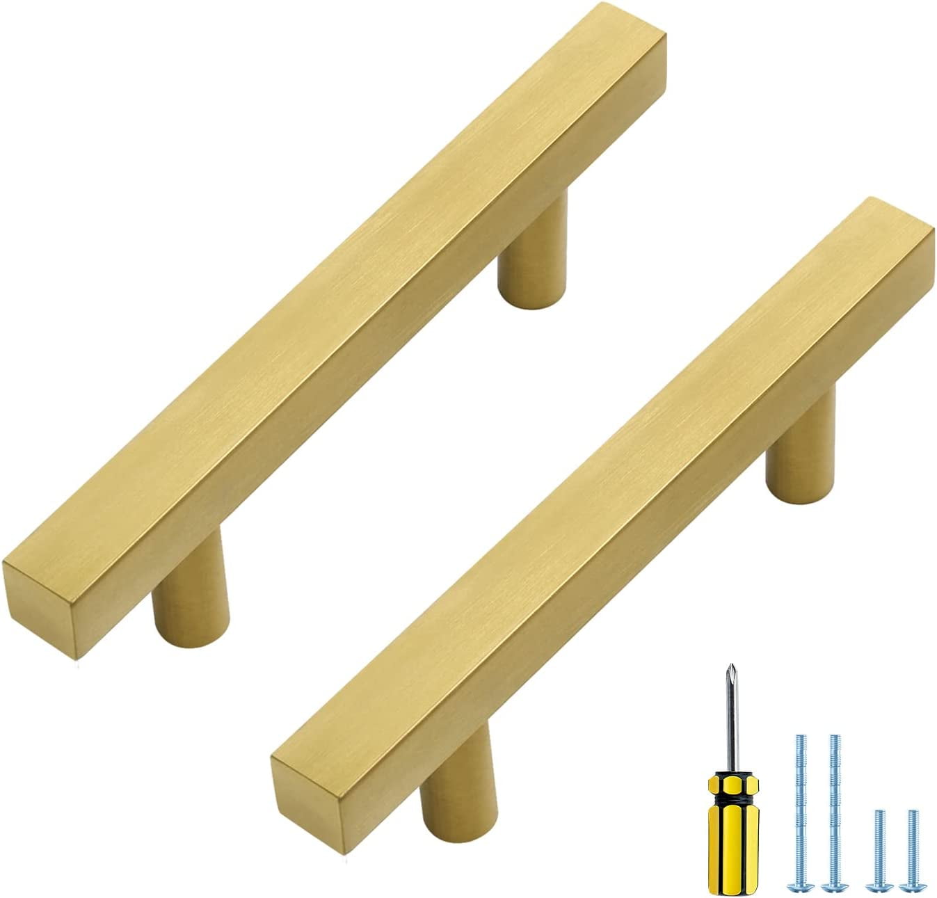 Zoizocp 5 Pack Gold Cabinet Handles 3 Inch Brushed Brass Square Cabinet ...