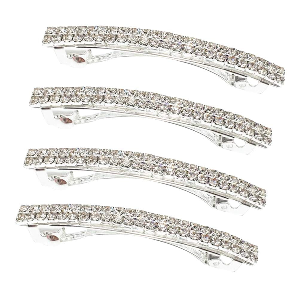 Glitter Sparkle Rhinestone Beads & Metal Bow Hair Barrettes, Silver ...