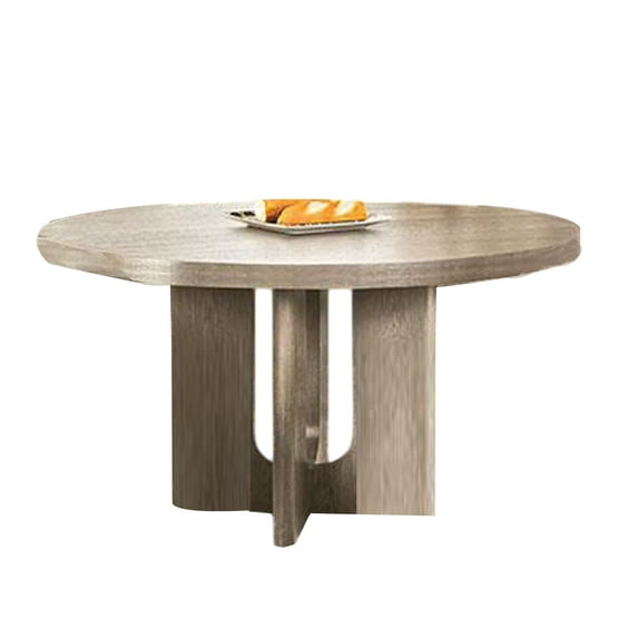 Zoko 54 Inch Round Dining Table, Pedestal Base, White Wash Solid Wood ...