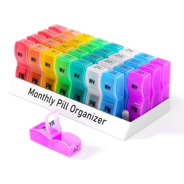 Zoksi Compact Monthly Pill Organizer and Daily Dispenser, Morning and ...