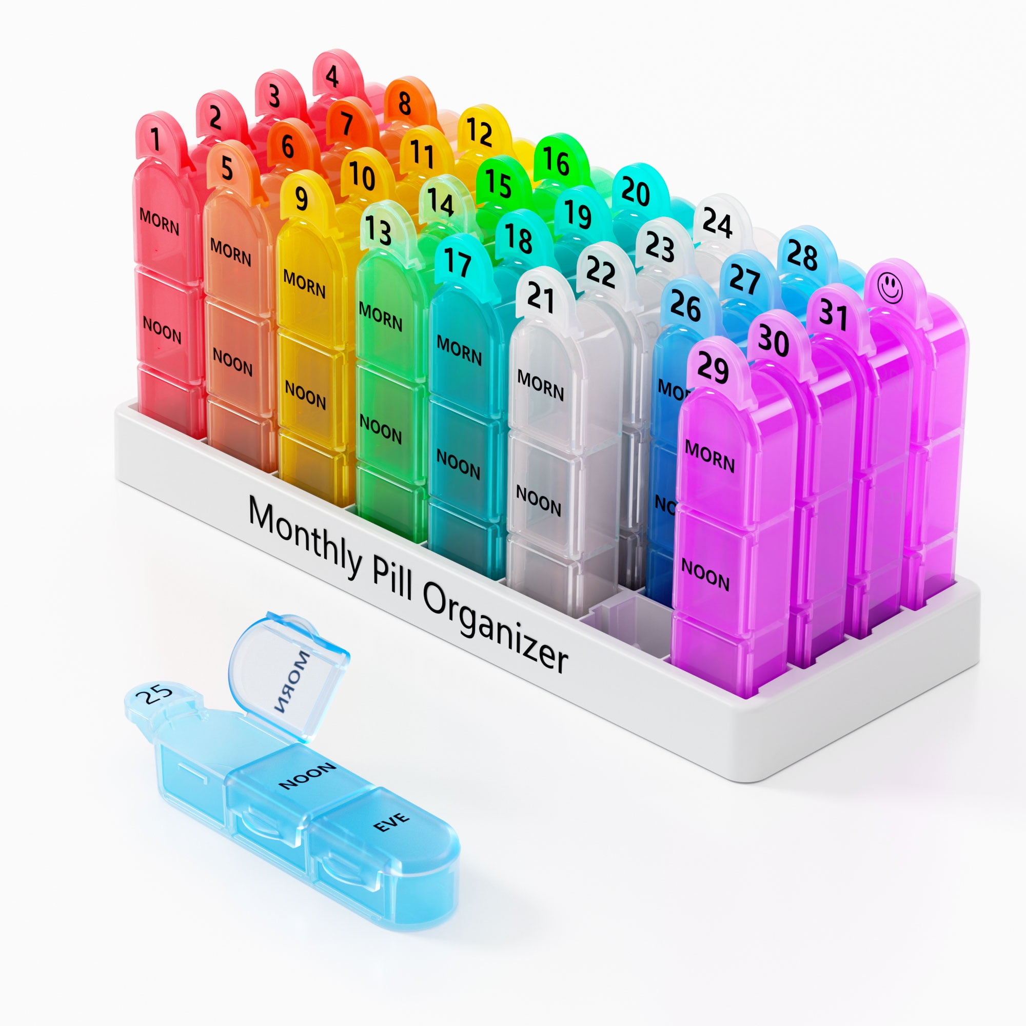 Zoksi Monthly Pill Organizer, 3x Daily, 30 Day Rainbow Pill Box for ...