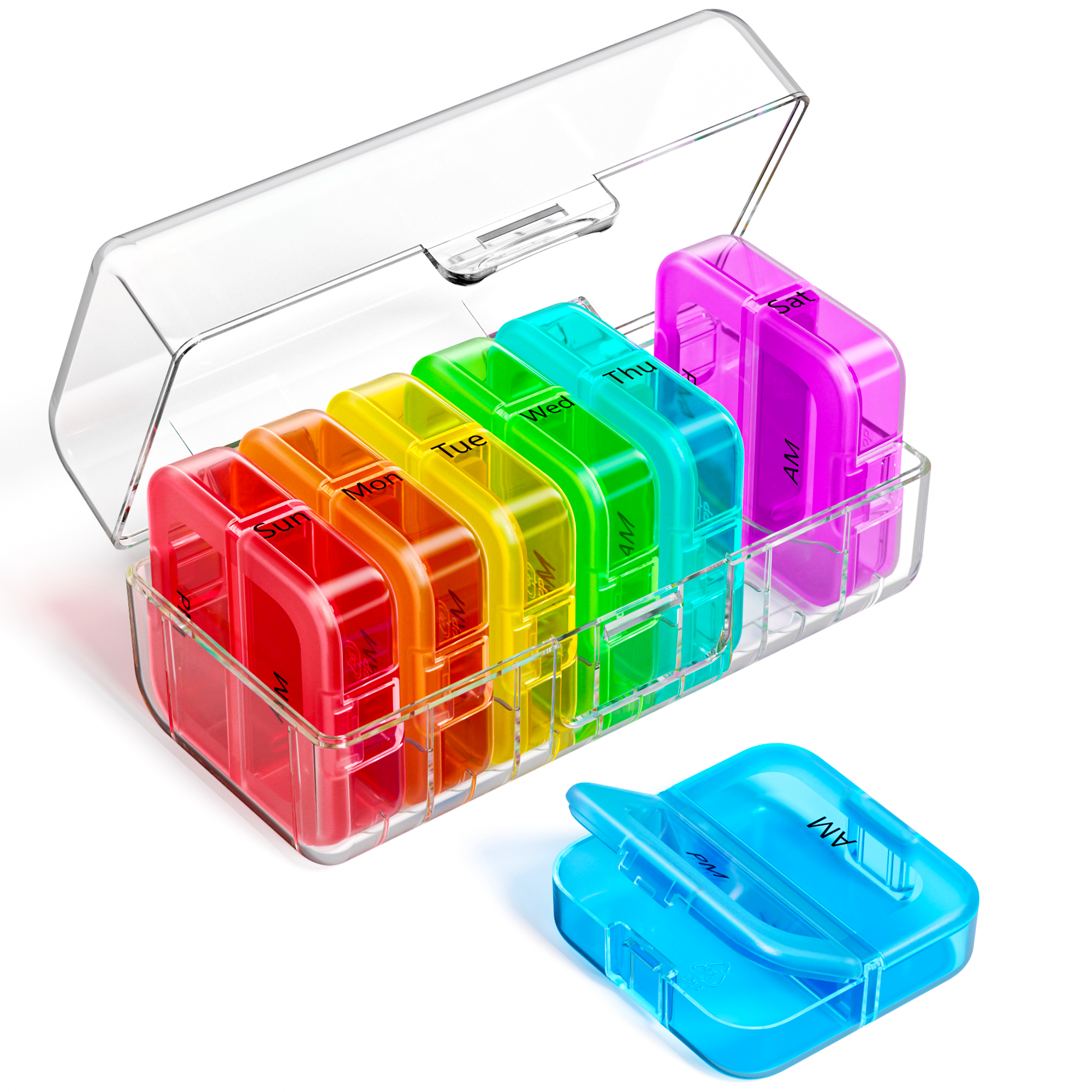 Zoksi 7-Day Pill Organizer: Compact Dispenser with Dividers, AM PM Case ...