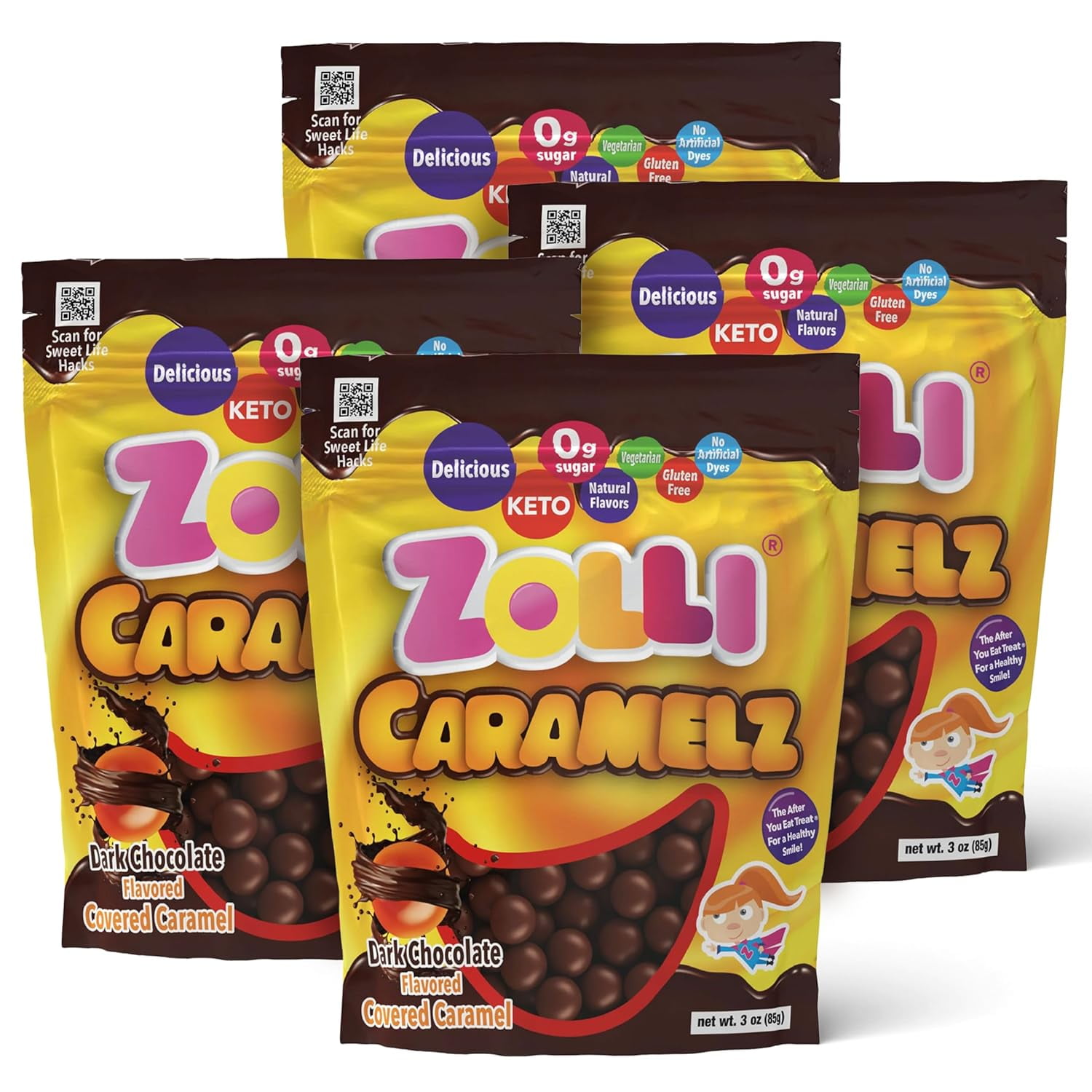 Zolli Caramelz Sugar-Free Candy, Dark Chocolate Flavored Covered ...