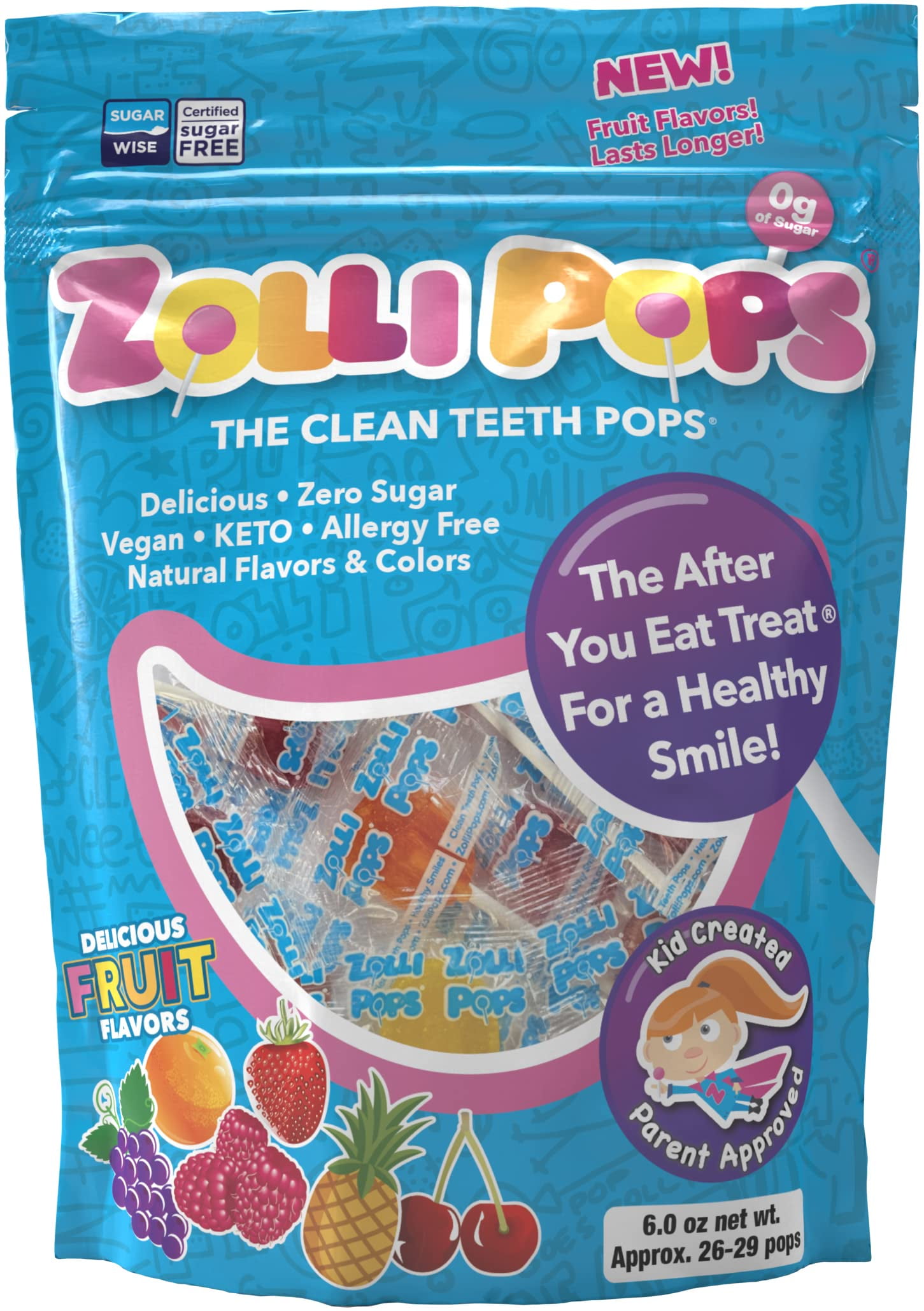 Zollipops Clean Teeth Lollipops - Assorted Flavors 6Oz - Anti-Cavity ...