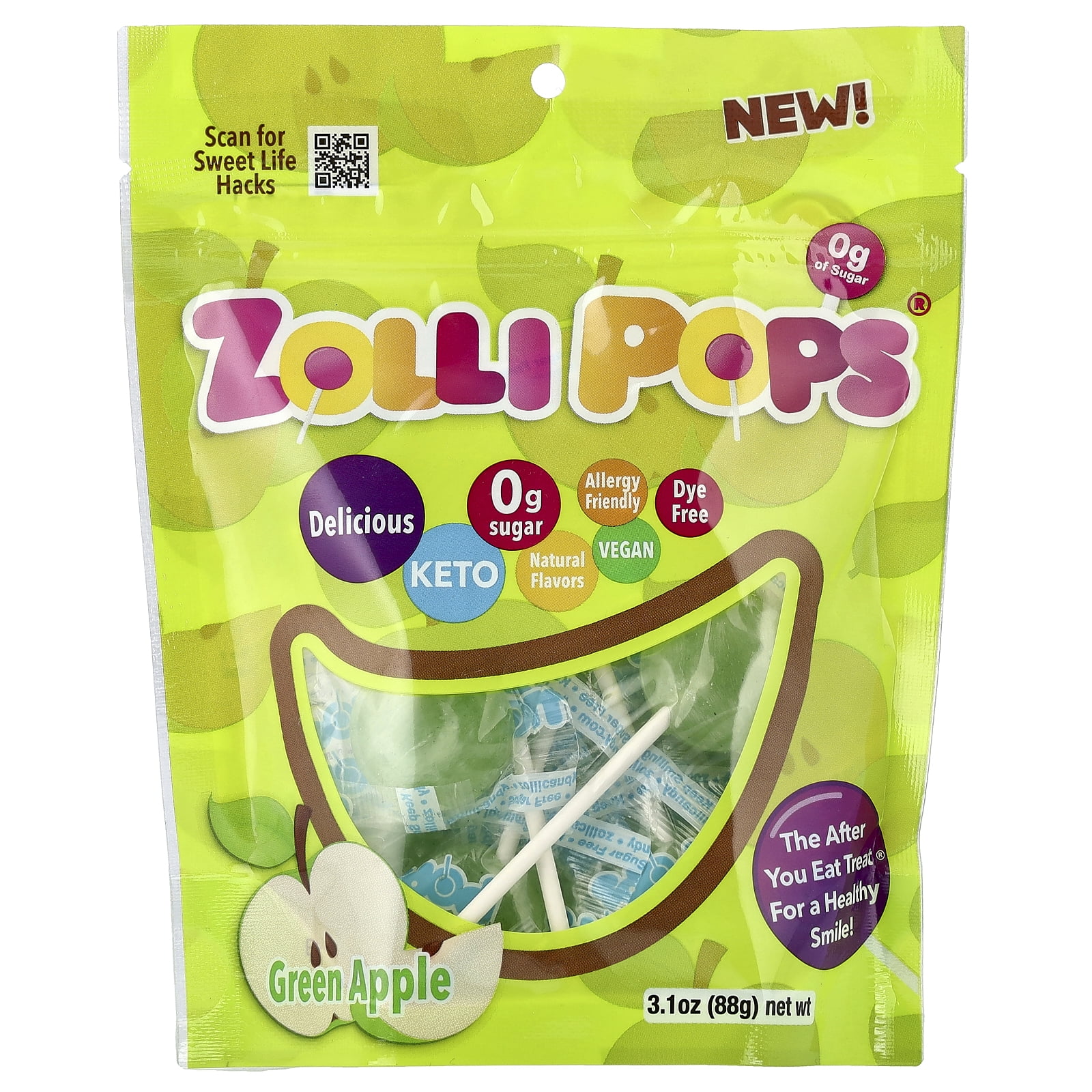 Zollipops The Clean Teeth Pops, Green Apple, 3.1 oz - Walmart.com