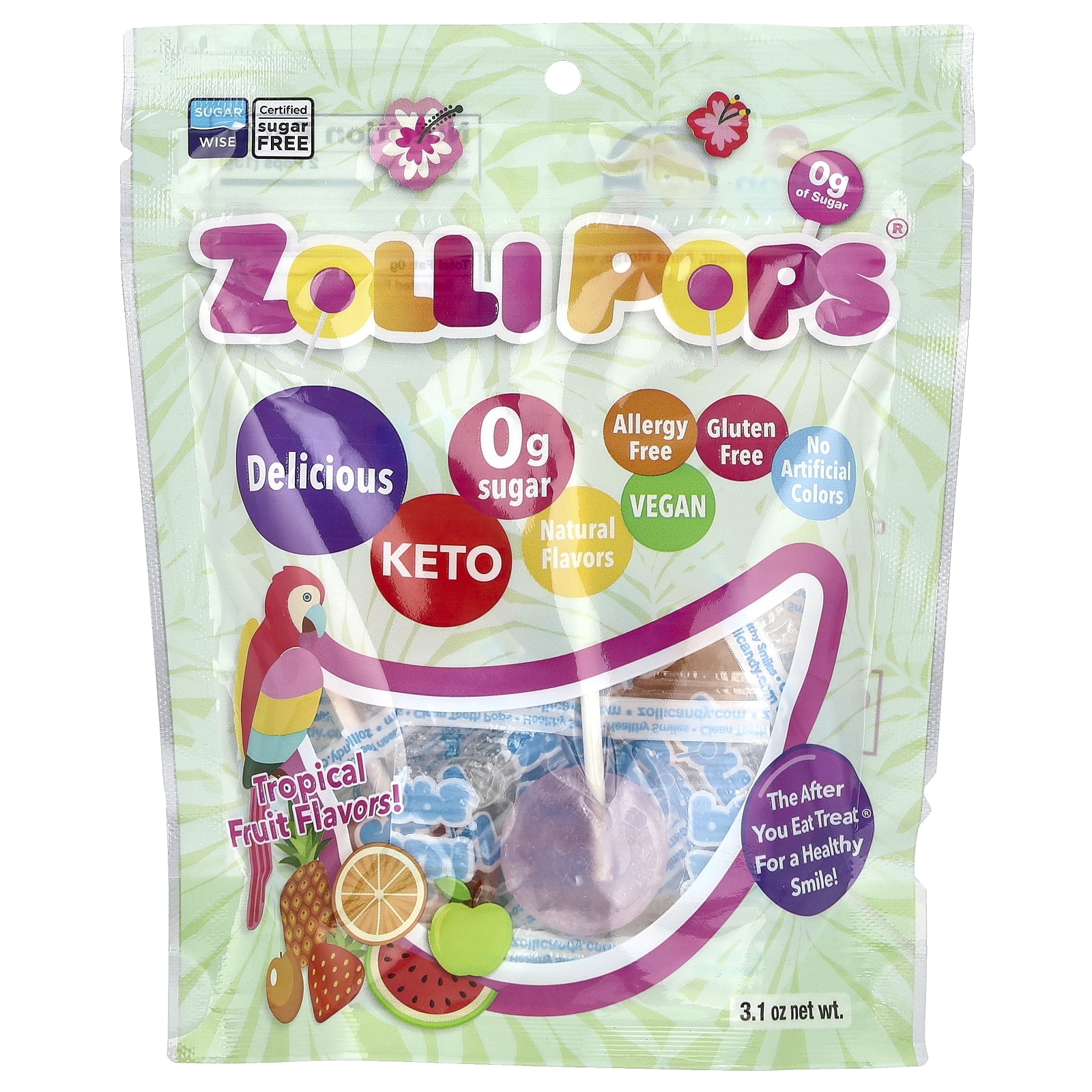 Zollipops Original Clean Teeth Candy®, Tropical Fruit Flavors, 3.1 oz ...