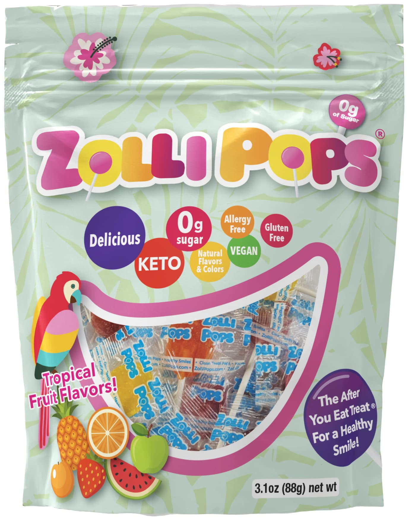 Zollipops Original Clean Teeth Candy, Tropical Fruit Flavors, 3.1 oz ...