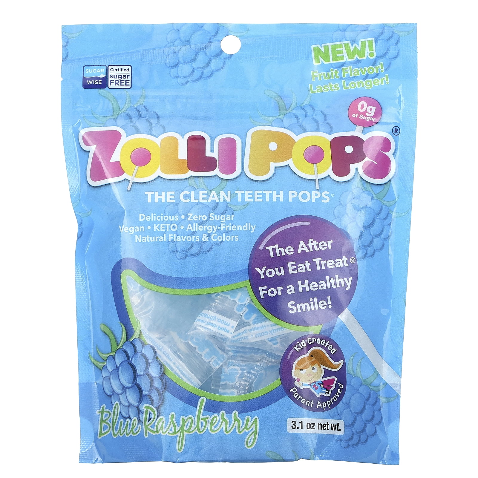 Zollipops The Clean Teeth Pops, Blue Raspberry, 3.1 oz - Walmart.com