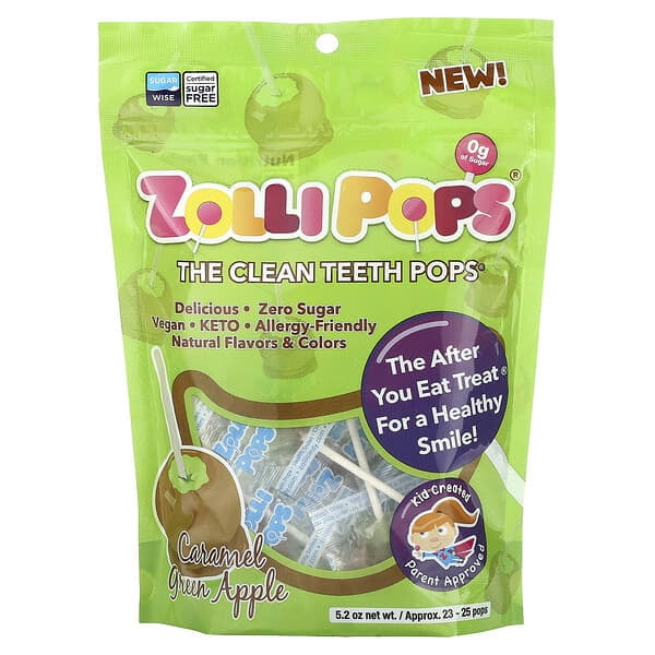 Zollipops, The Clean Teeth Pops, Caramel Green Apple, Approx. 23-25 ...