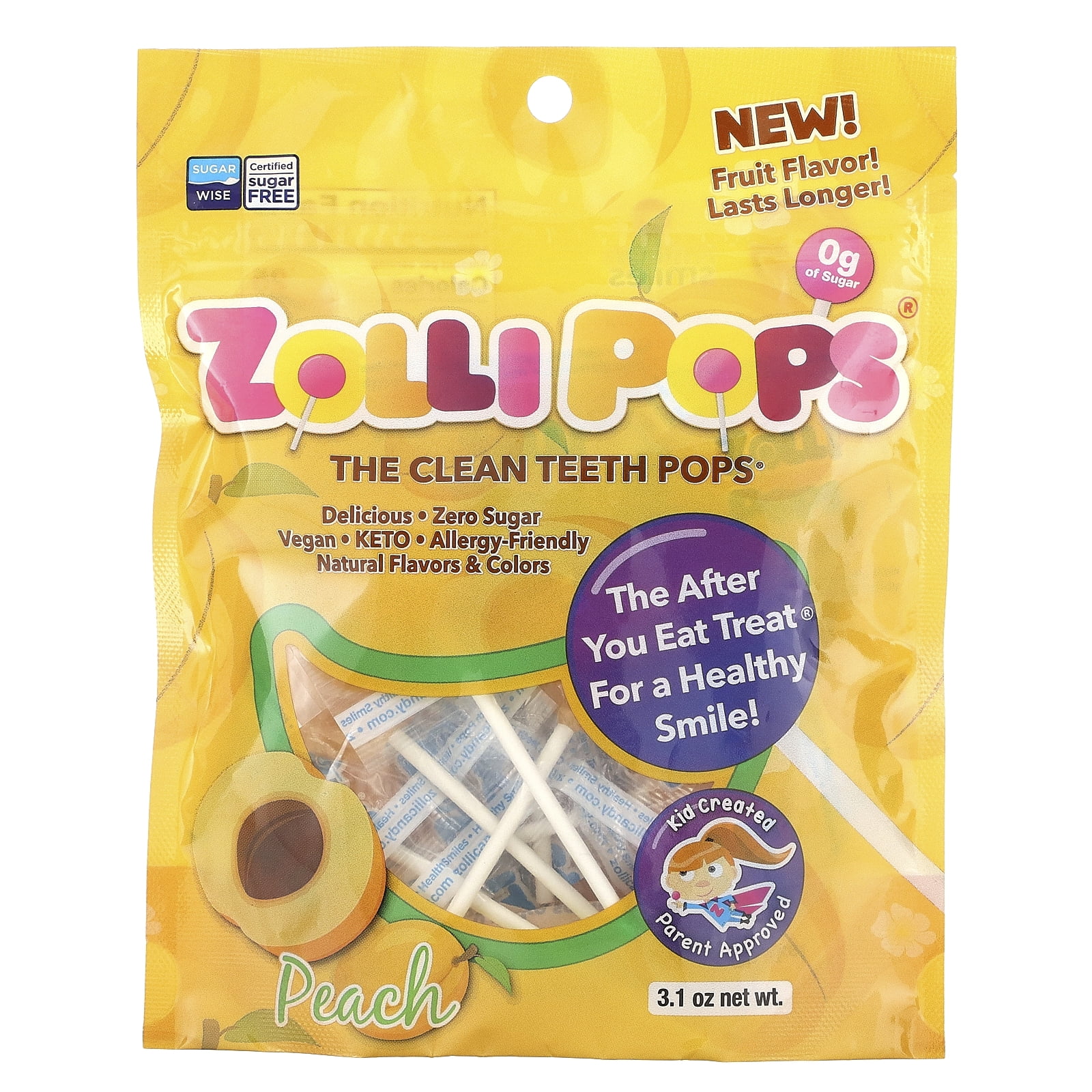 Zollipops The Clean Teeth Pops, Peach, 3.1 oz - Walmart.com