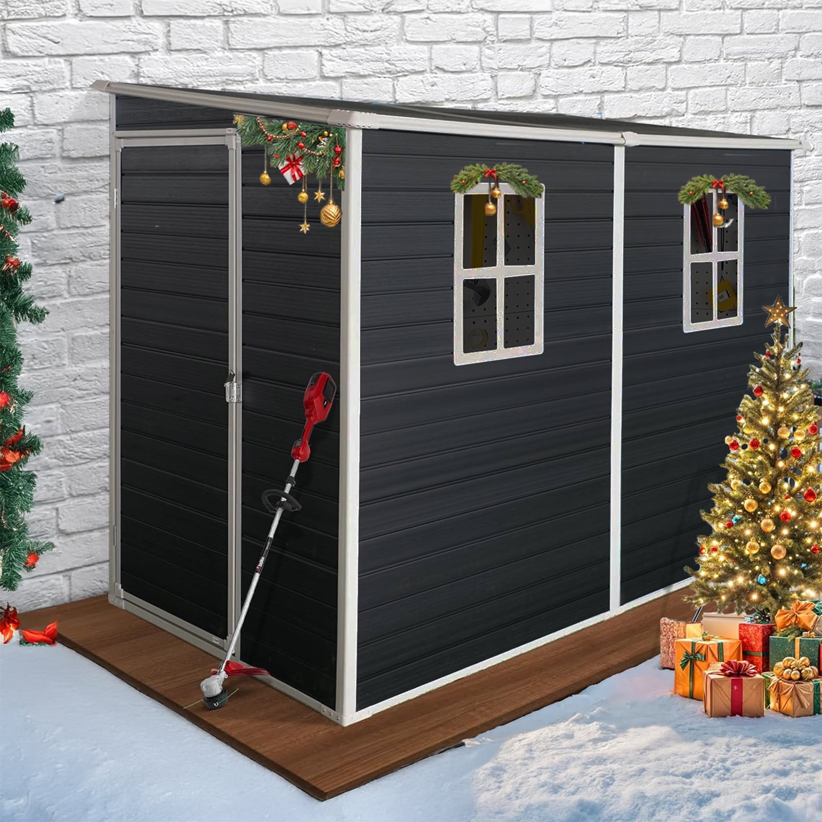 Zolyndo 8'x4' Resin Outdoor Storage Shed with Floor & Lockable Door for ...