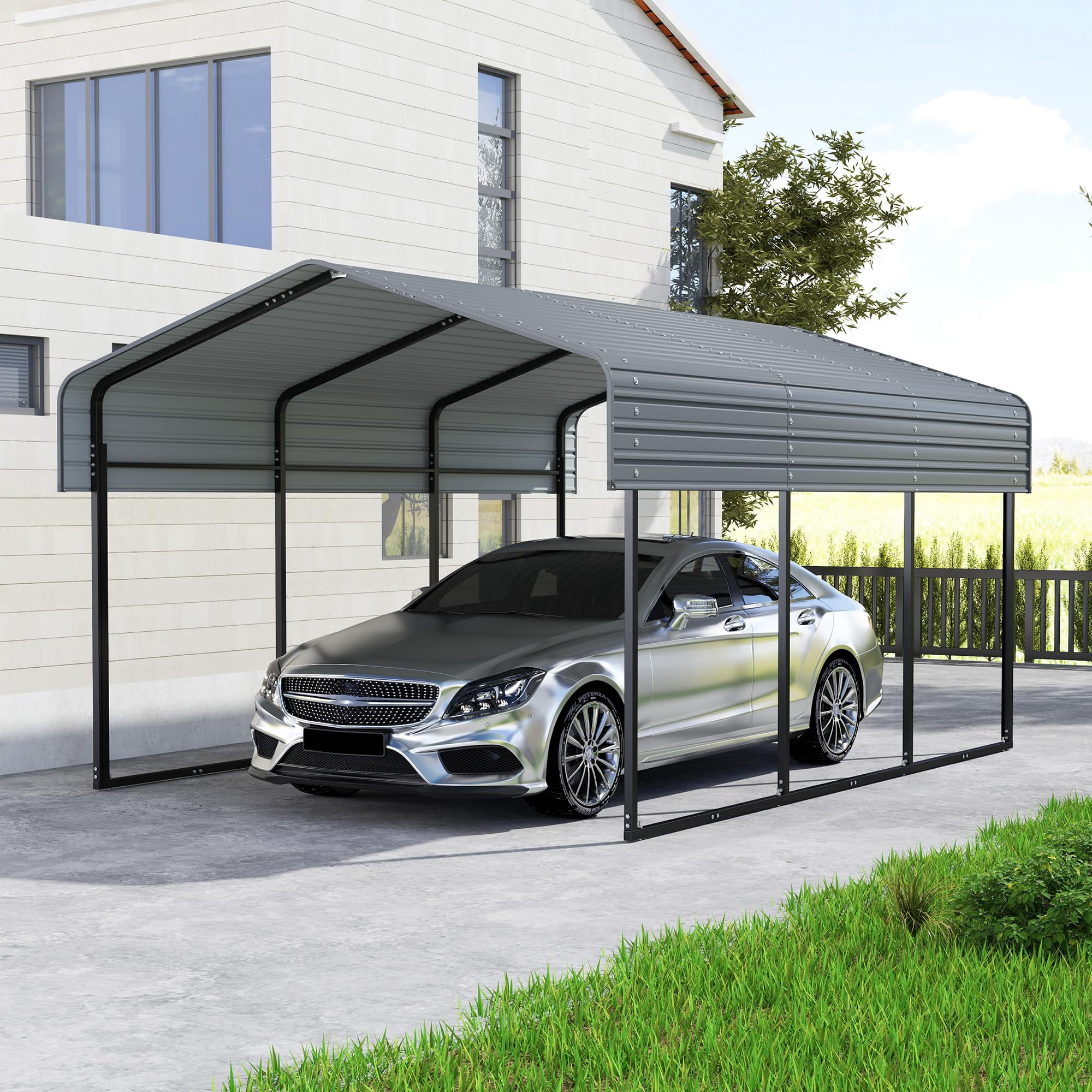 Zolyndo Heavy Duty 10x15FT Metal Carport with Galvanized Steel Roof ...
