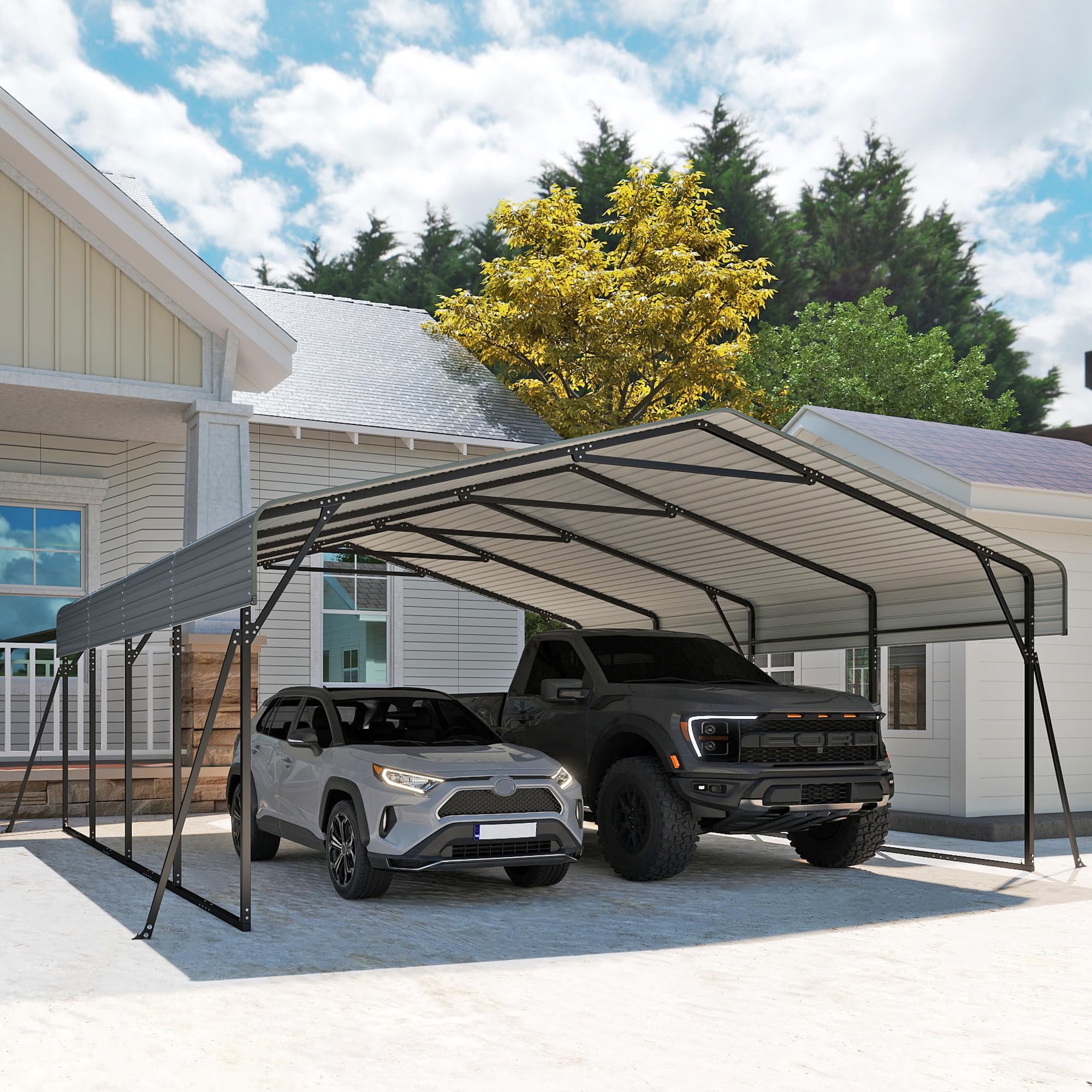 Zolyndo 20x20FT Heavy Duty Metal Carport with Galvanized Steel Roof ...