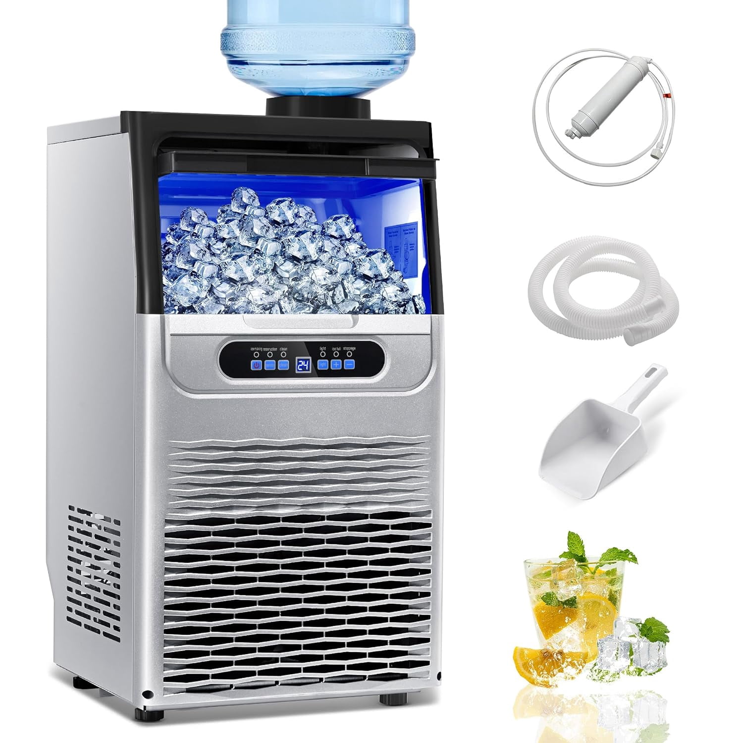 Zomagas Ice Maker Machine 90 LBS/24H ,Tap or Barrelged Water 28LBS ...