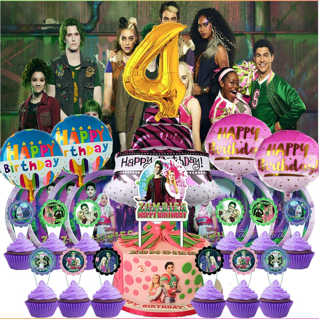 Zombie 4th Tableware Balloons Cake Toppers Backdrop Banner Supplies ...