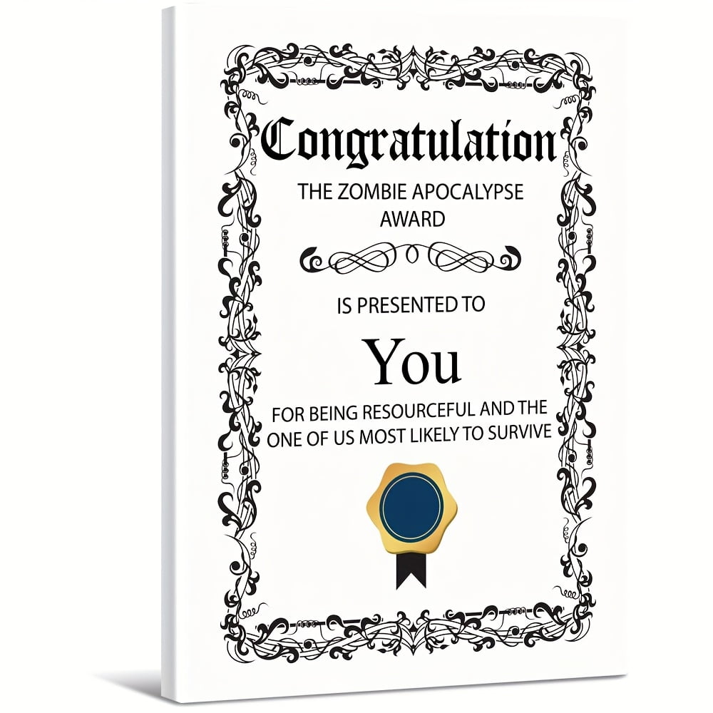 Zombie Apocalypse Survival Award Certificate. Large Wooden Framed Wall ...