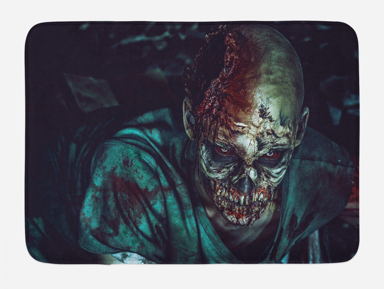 Zombie Bath Mat, Man Shot in Head with Bloody Details Fearful Monster ...