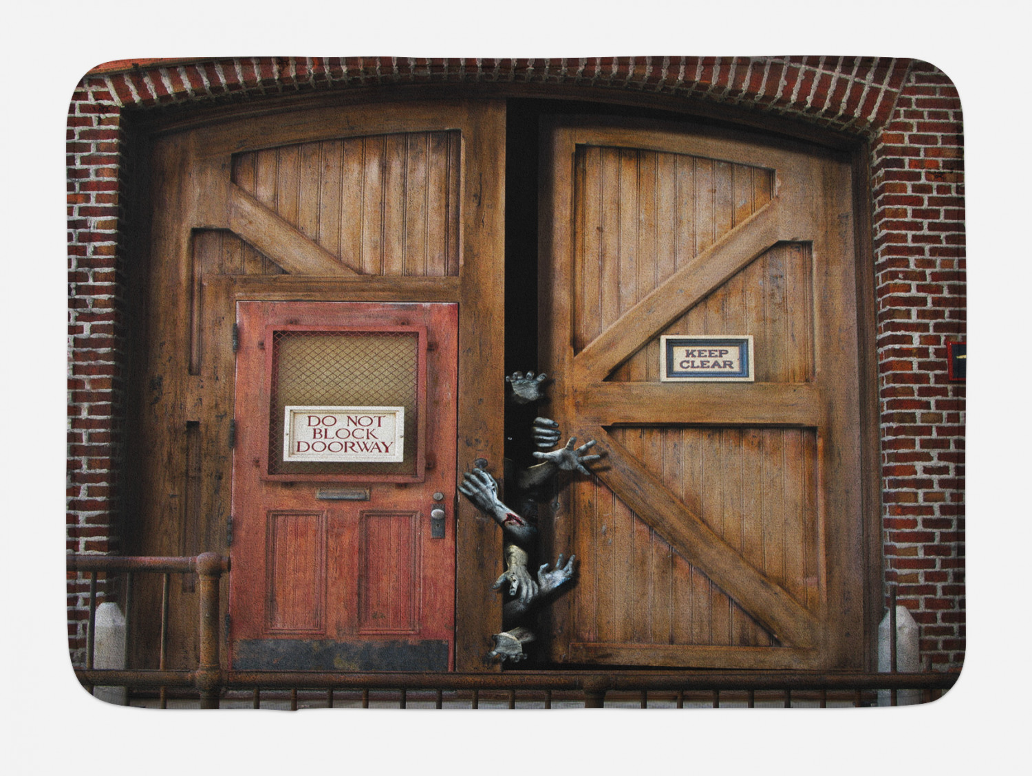 Zombie Bath Mat, Monsters behind Wooden Door Demon Halloween Holiday ...