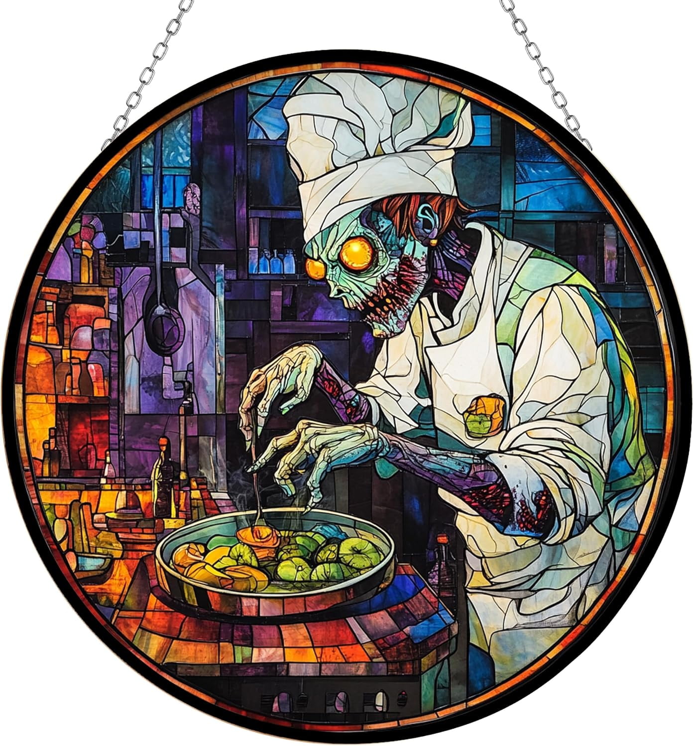 Zombie Chef Cooking in The Kitchen Stained Glass Suncatcher Window ...