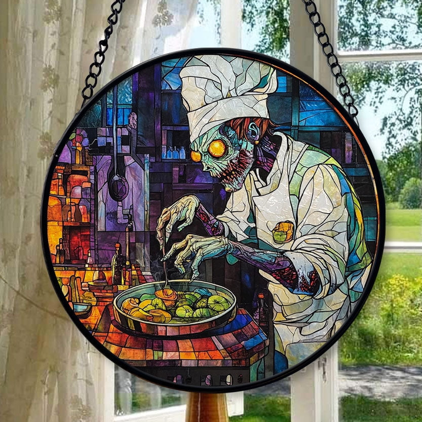 Zombie Chef Cooking in The Kitchen Stained Glass Suncatcher Window ...