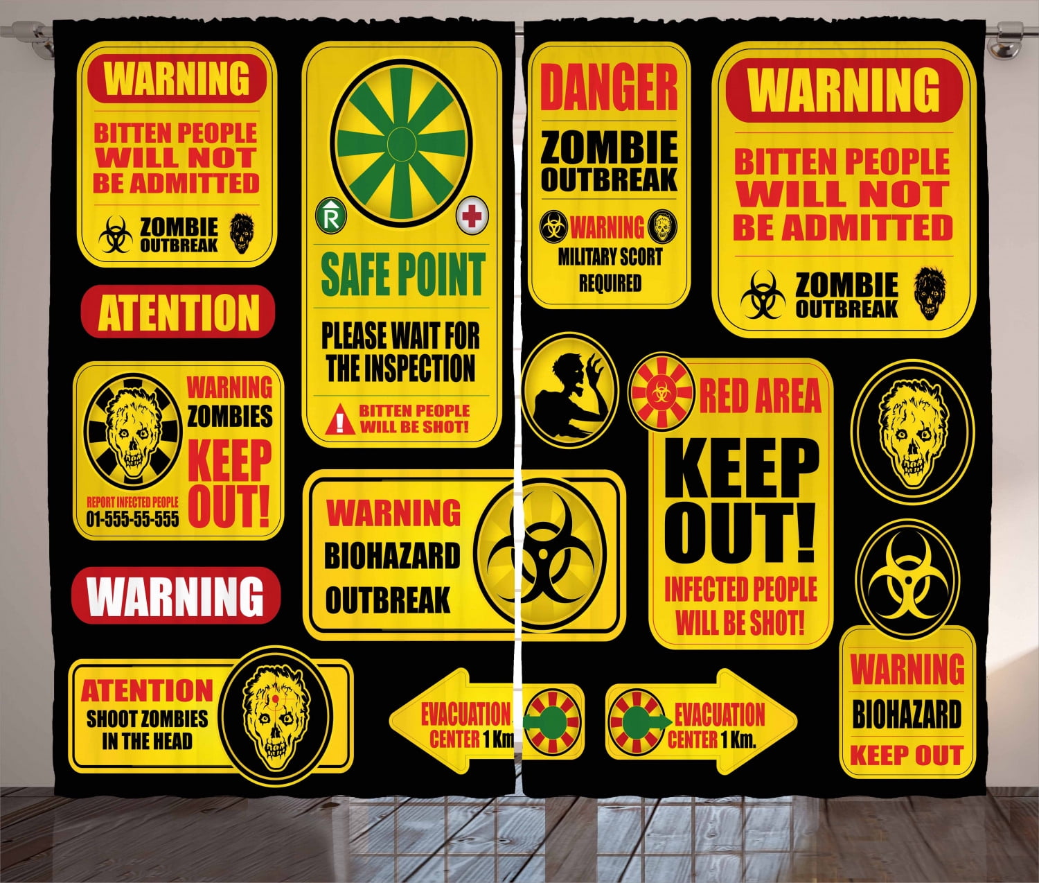 Ambesonne Zombie Curtains 2 Panel Set, Apocalypse Signs, 108" x 63 ...