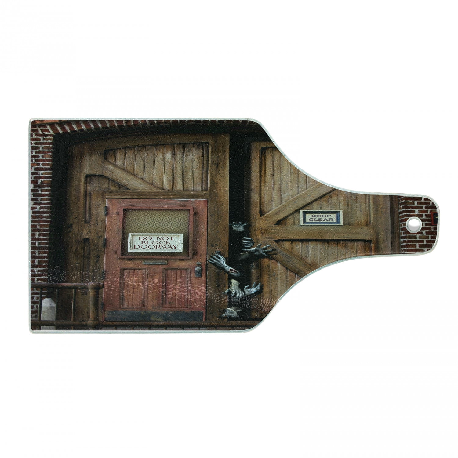 Zombie Cutting Board, Monsters Behind Wooden Door Demon Halloween ...