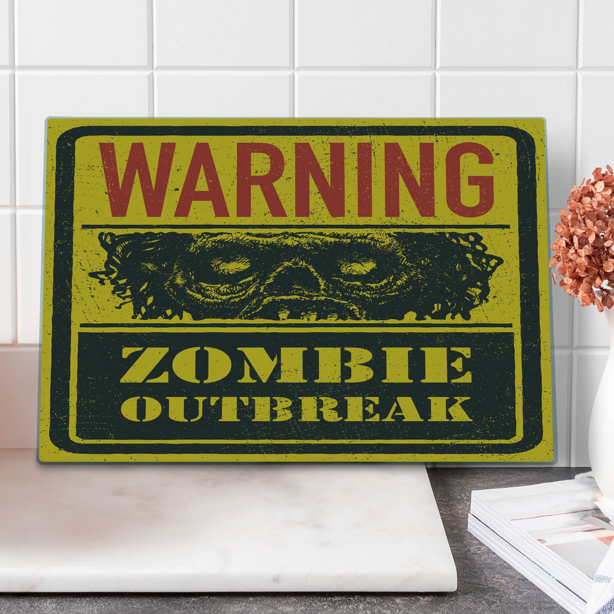 Zombie Cutting Board, Retro Warning Outbreak Horror Monster Sign in ...