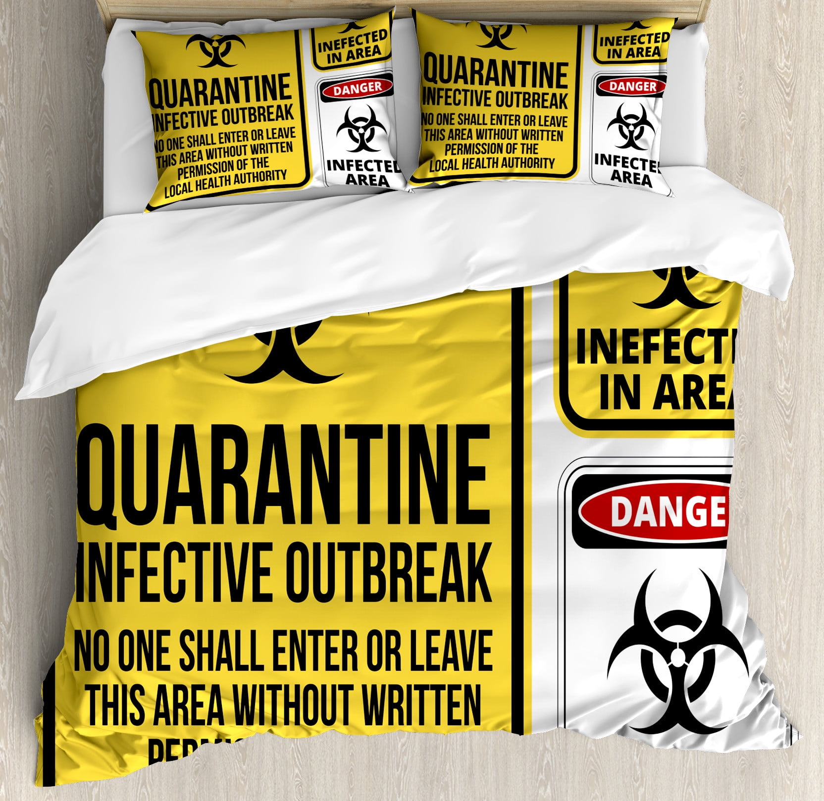 Zombie Duvet Cover Set, Danger Caution Signs Quarantine Infective Area ...