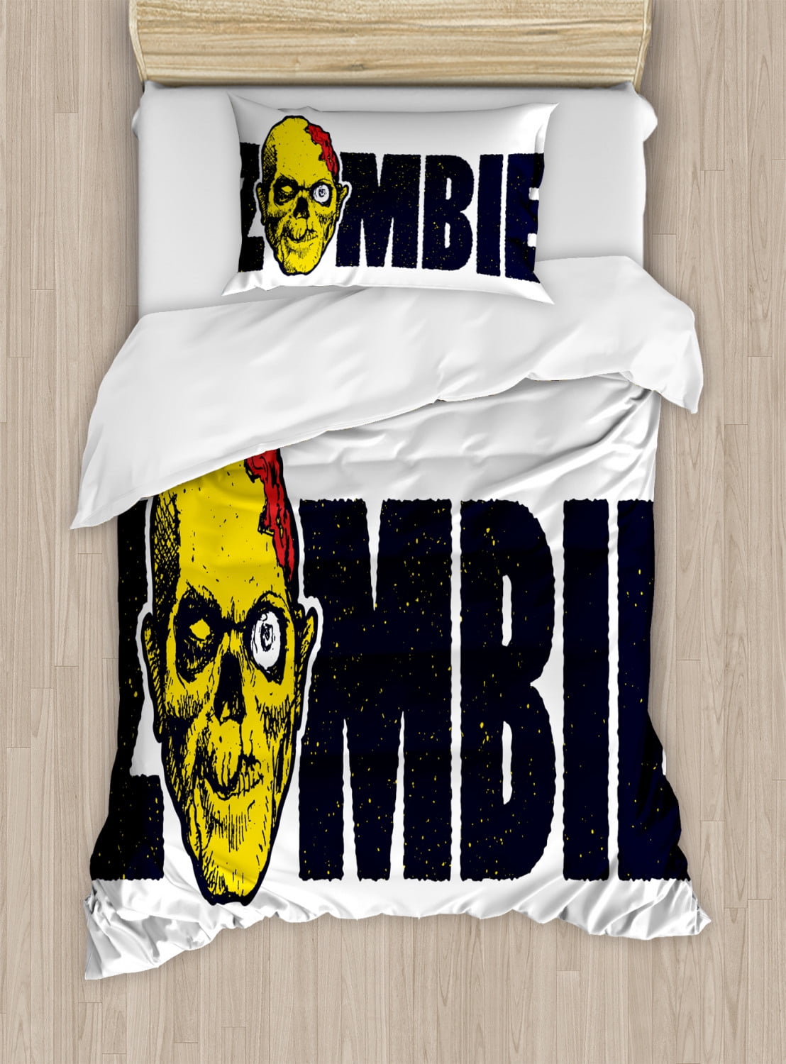 Zombie Duvet Cover Set, Dead Human Face Caricature Typography Style ...