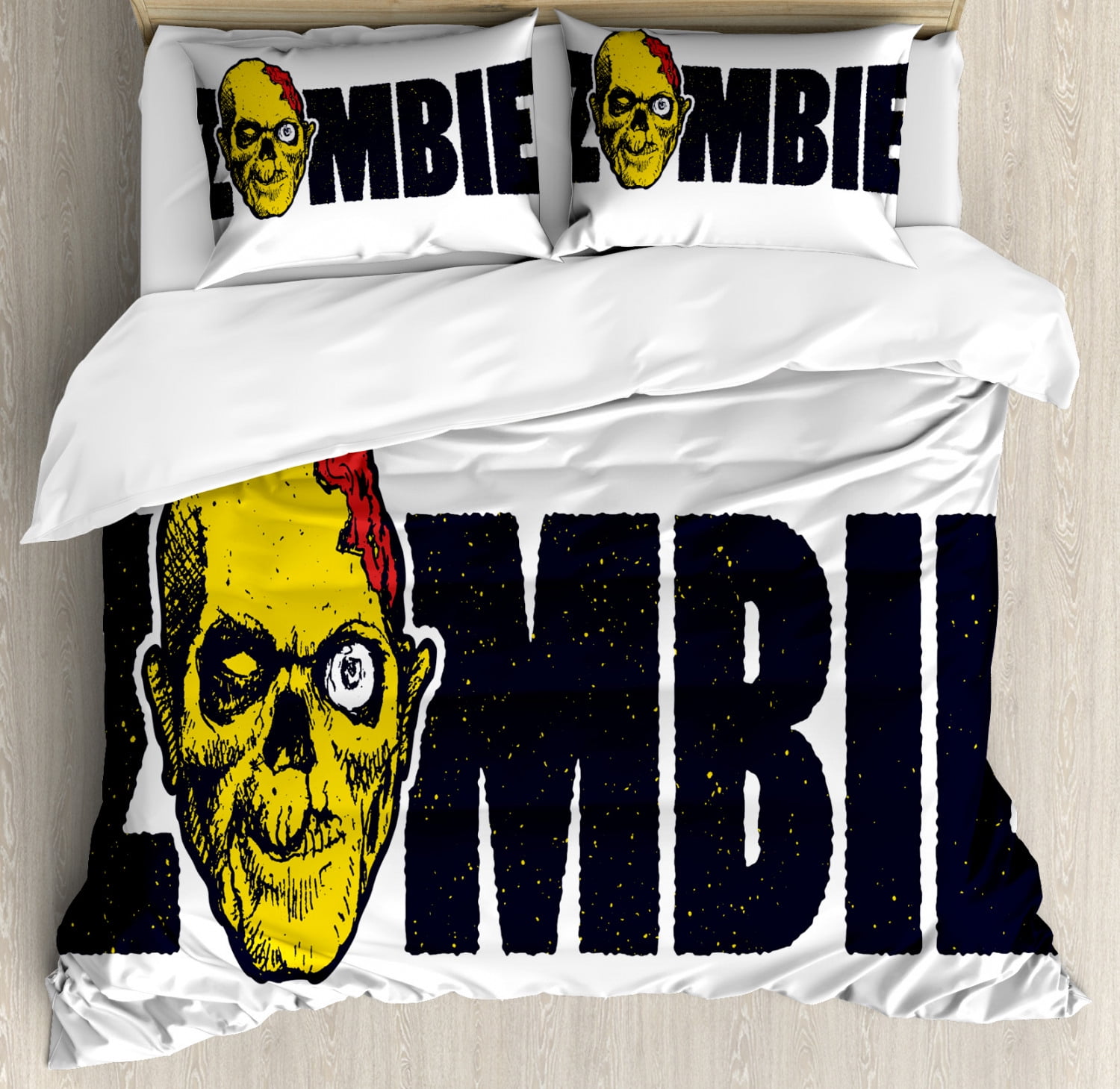 Zombie Duvet Cover Set, Dead Human Face Caricature Typography Style ...