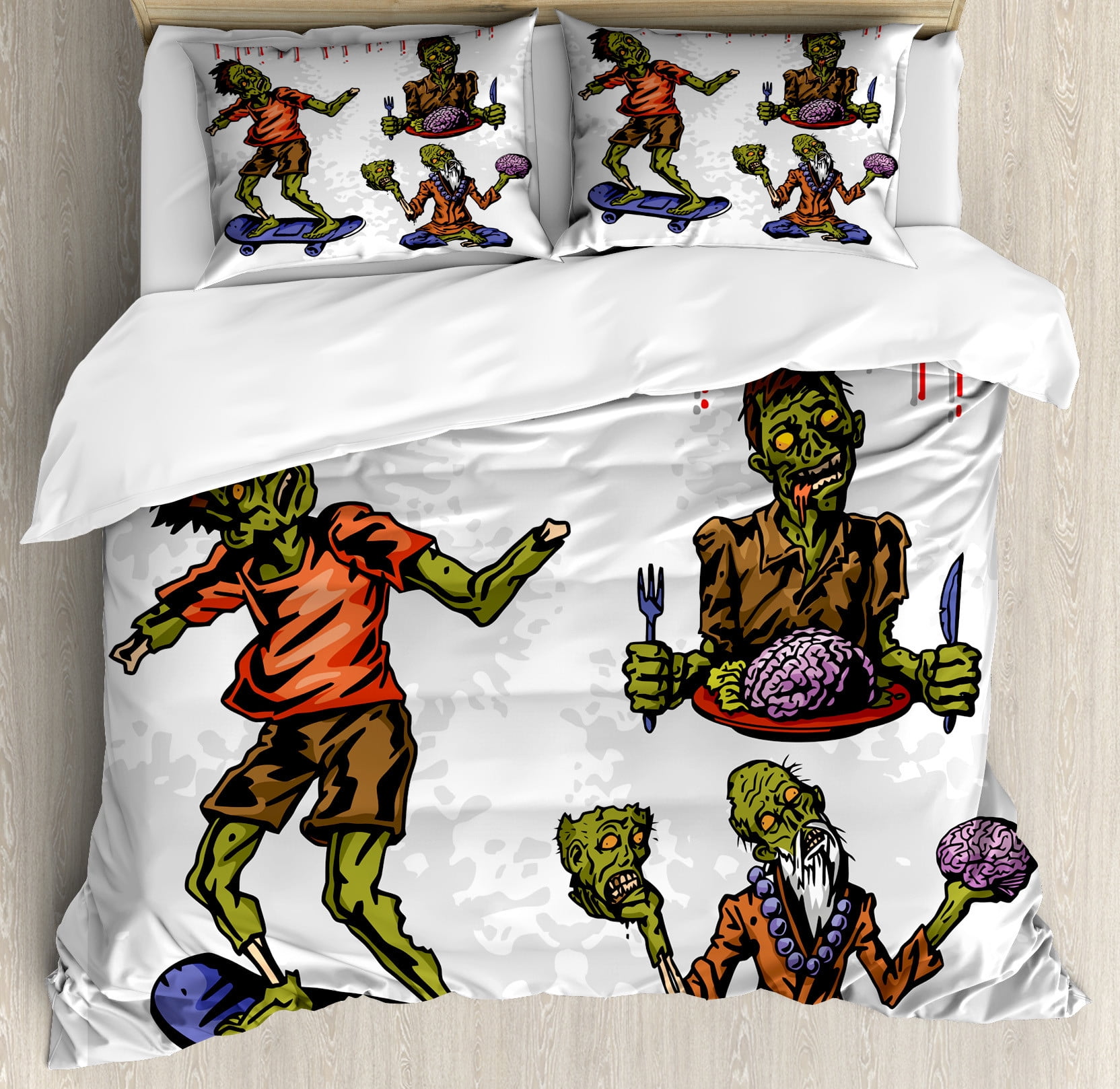 Zombie Duvet Cover Set, Dead Man Eating Brain Cannibal Meditating Skate ...