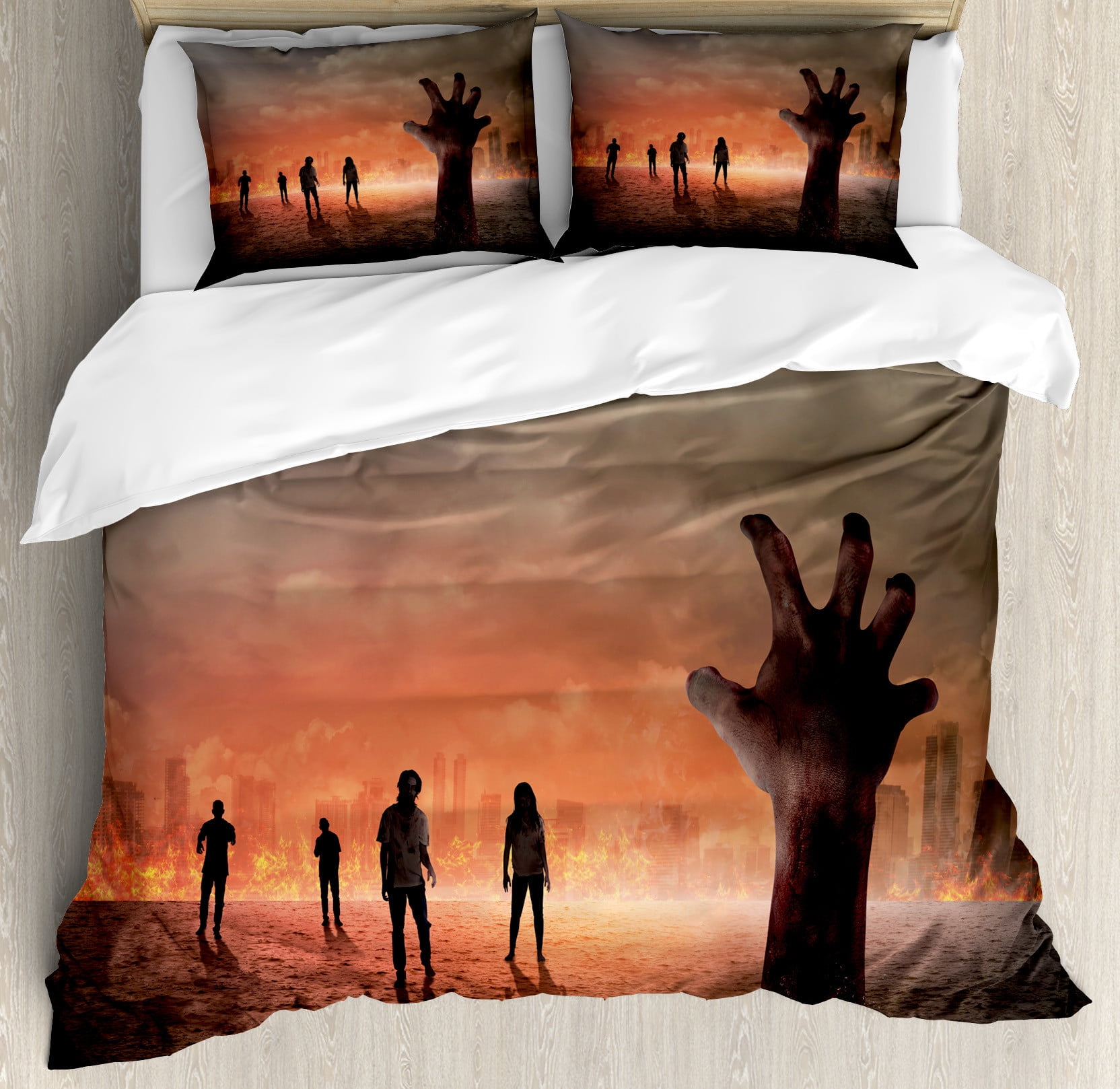 Zombie Duvet Cover Set, Hand Comes out of Surface to People Death in ...