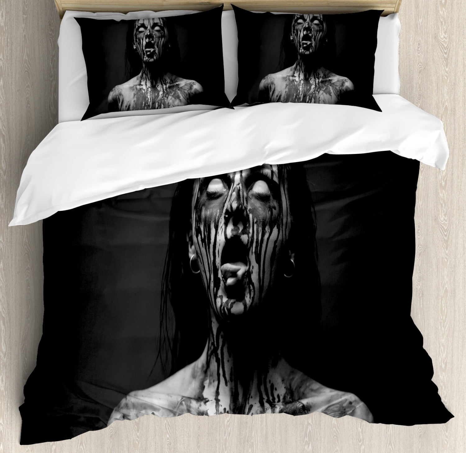 Zombie Duvet Cover Set King Size, Unusual Scream Monster Woman with ...