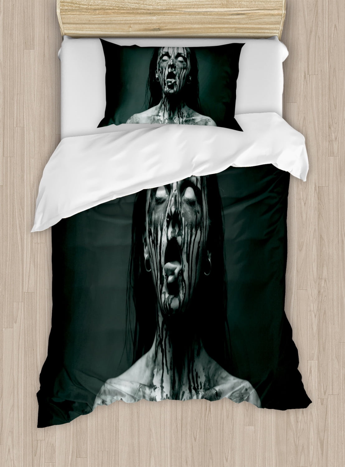 Zombie Duvet Cover Set Twin Size, Unusual Scream Monster Woman with ...
