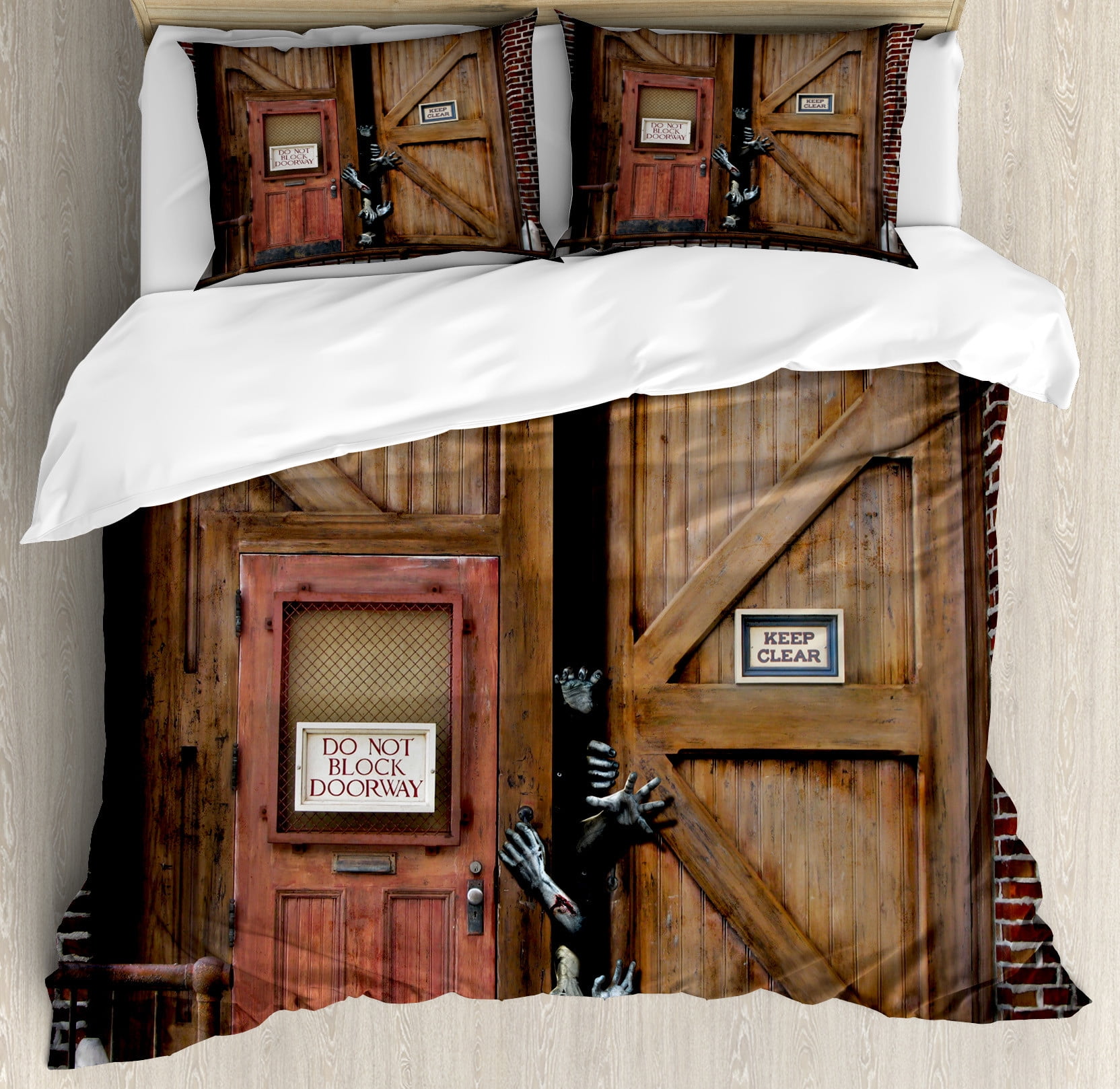 Zombie Duvet Cover Sets, Monsters Behind Wooden Door Demon Halloween ...