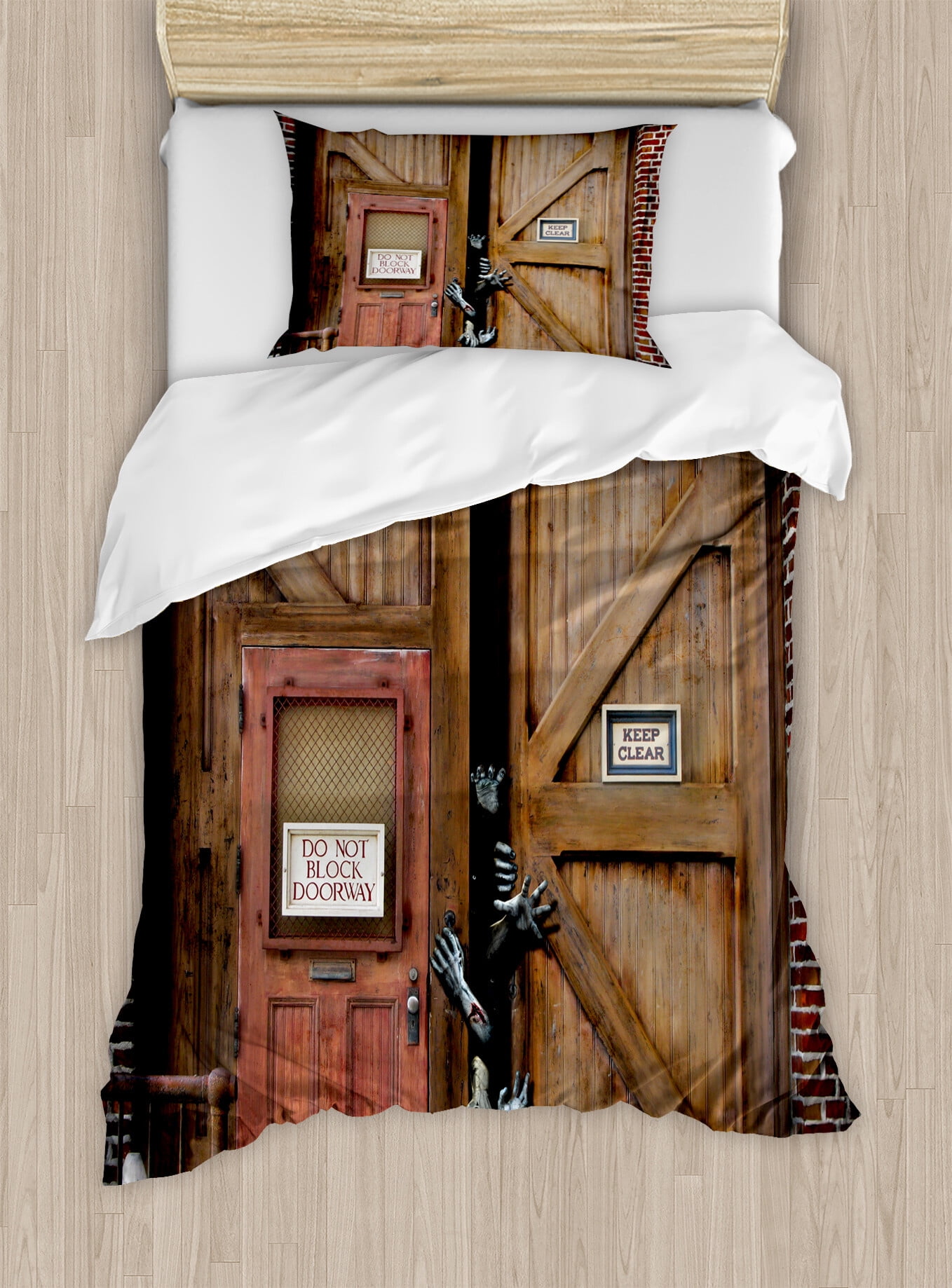 Zombie Duvet Cover Sets, Monsters Behind Wooden Door Demon Halloween ...