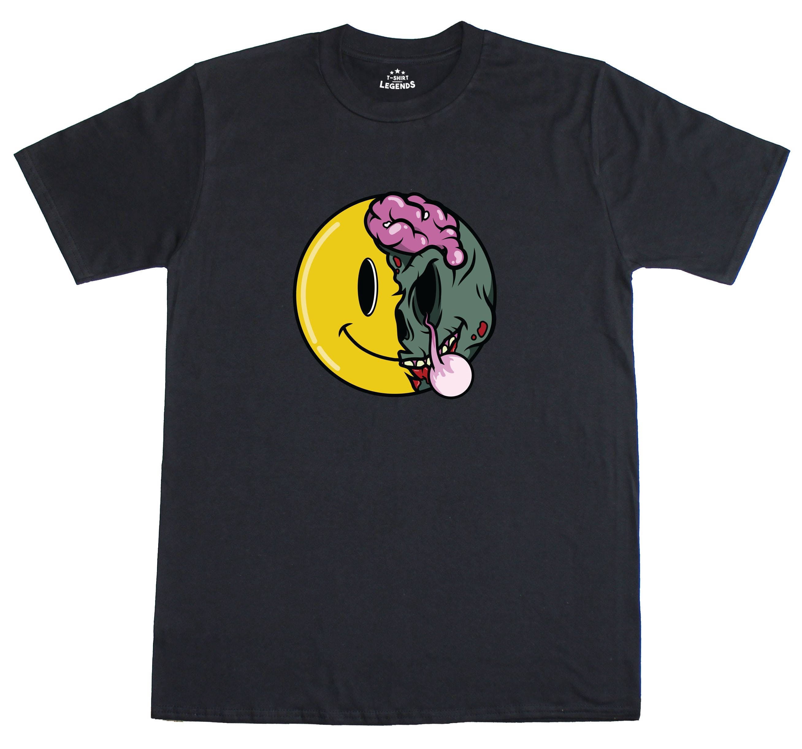 Zombie Emoji Smiley Face Horror Halloween Funny Mens Cotton T Shirt ...