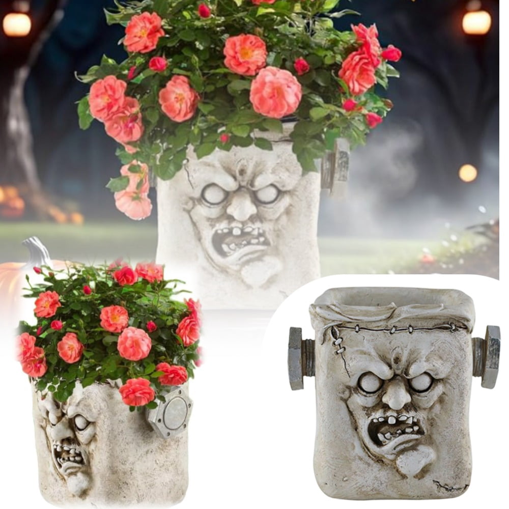 Zombie Face Planter Pot, Resin Horror Human Face Planter with Drainage ...