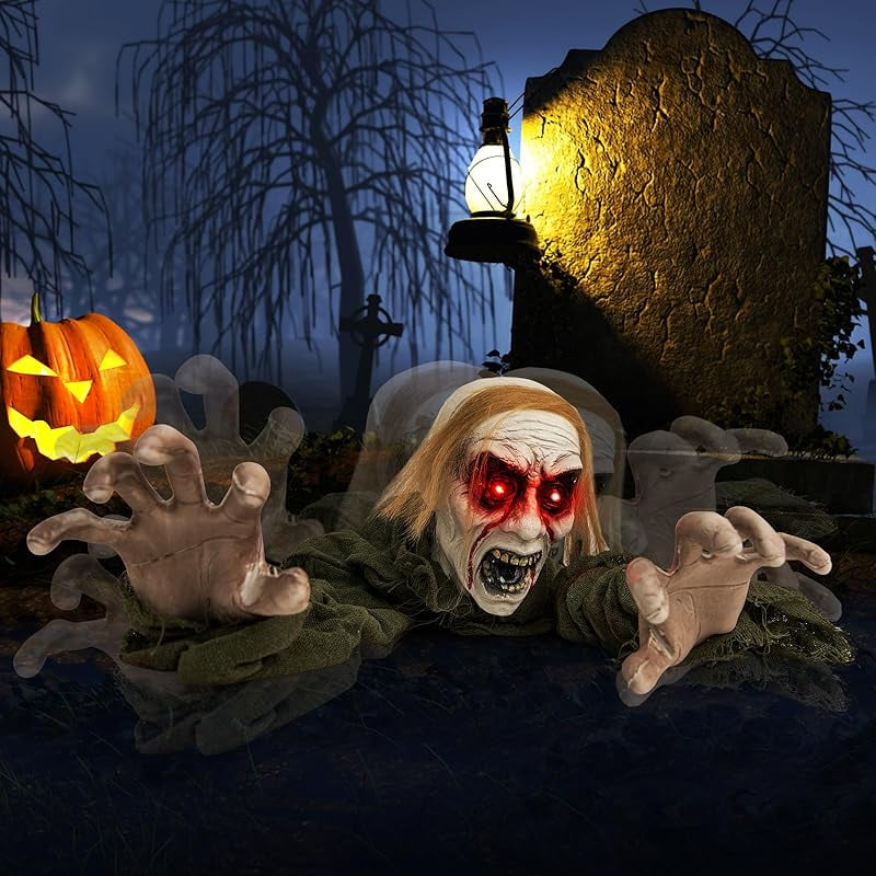 Zombie Halloween Decorations - Animatronics with Light Up Eyes & Creepy ...