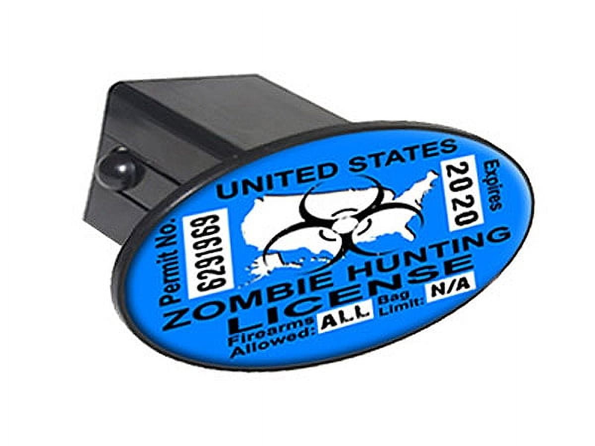 Zombie Hunting License Blue - Biohazard Response Team Oval Tow Hitch ...