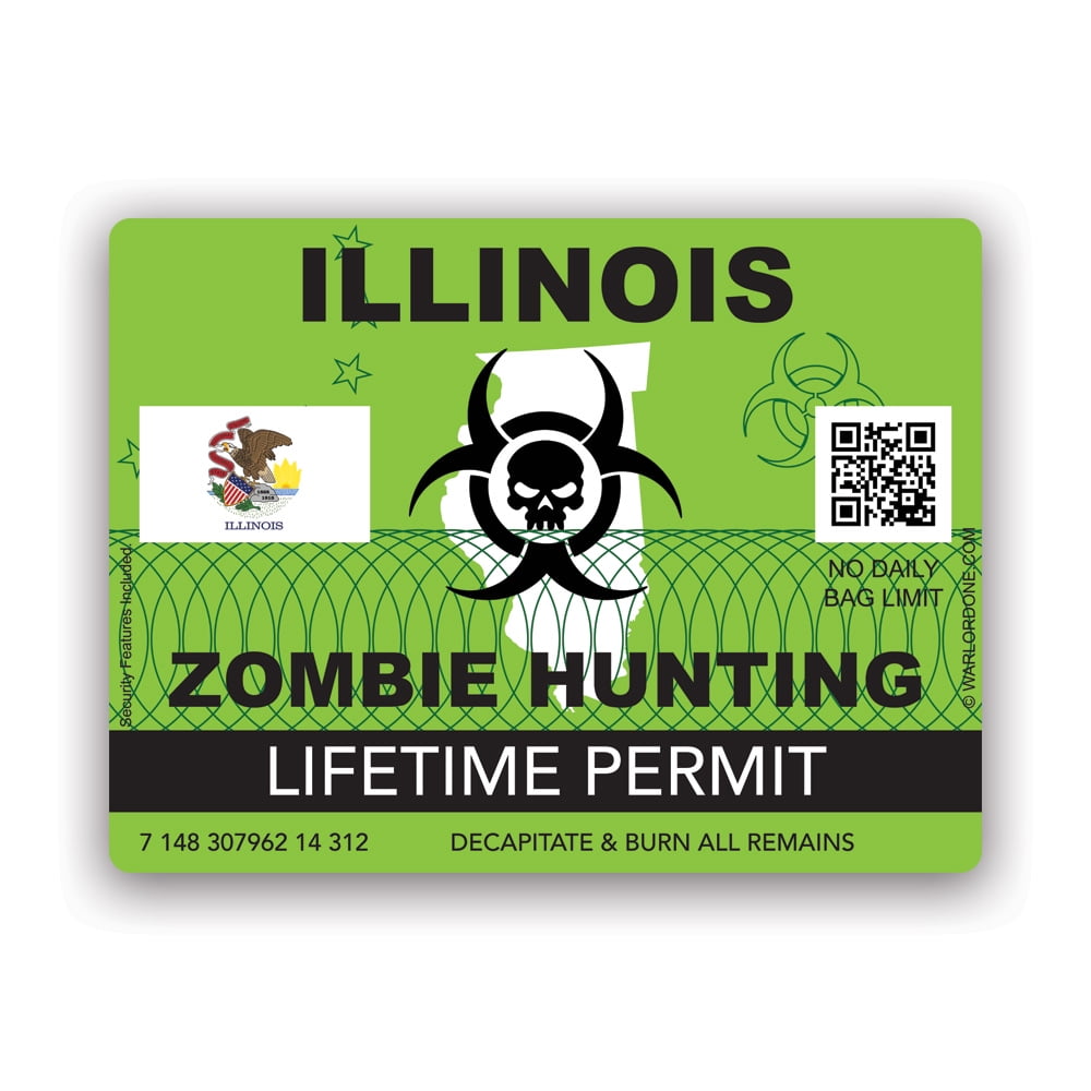 Zombie Illinois State Hunting Permit Sticker Decal - Self Adhesive ...