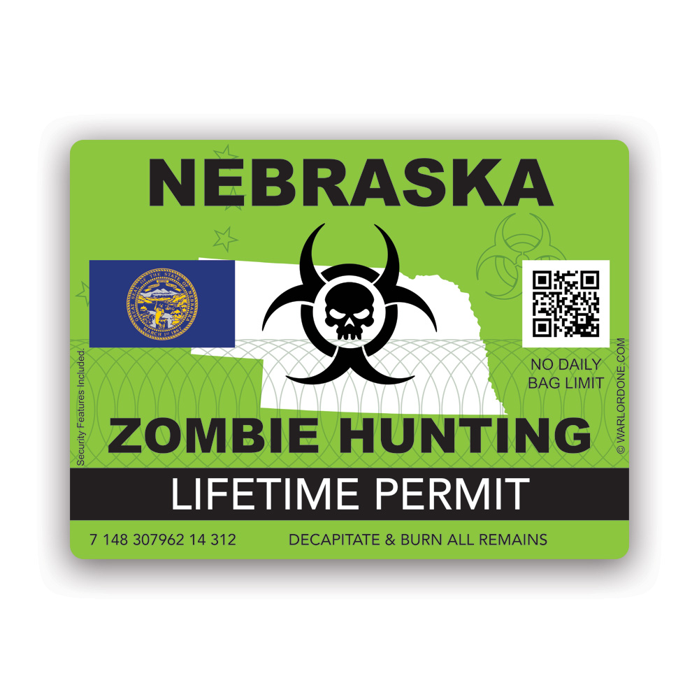 Zombie Nebraska State Hunting Permit Sticker Decal - Self Adhesive ...