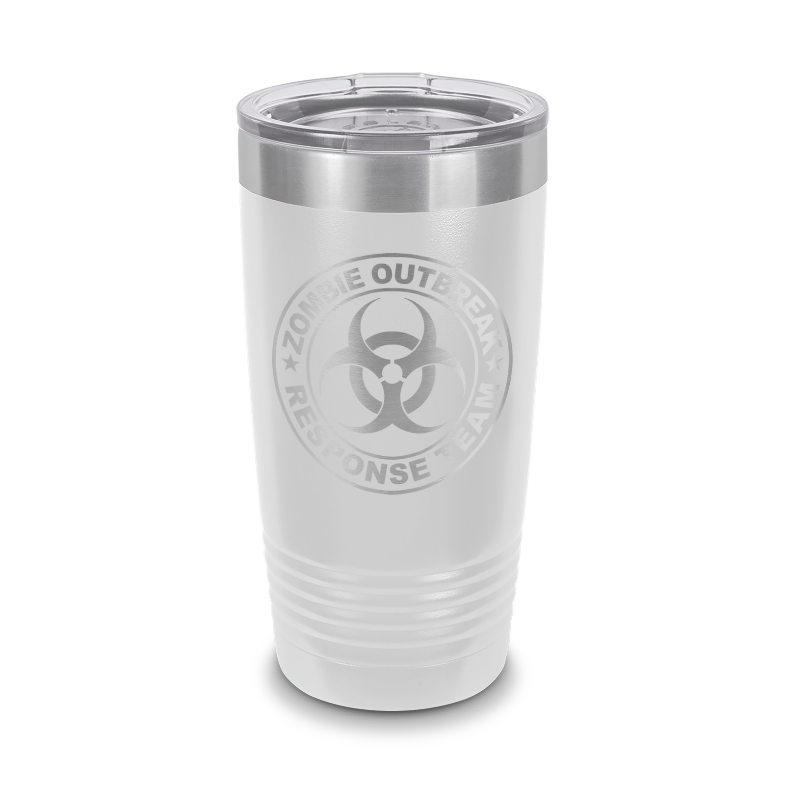 Zombie Outbreak Response Team Tumbler 20 oz - Laser Engraved w/ Clear Lid - Stainless Steel ...