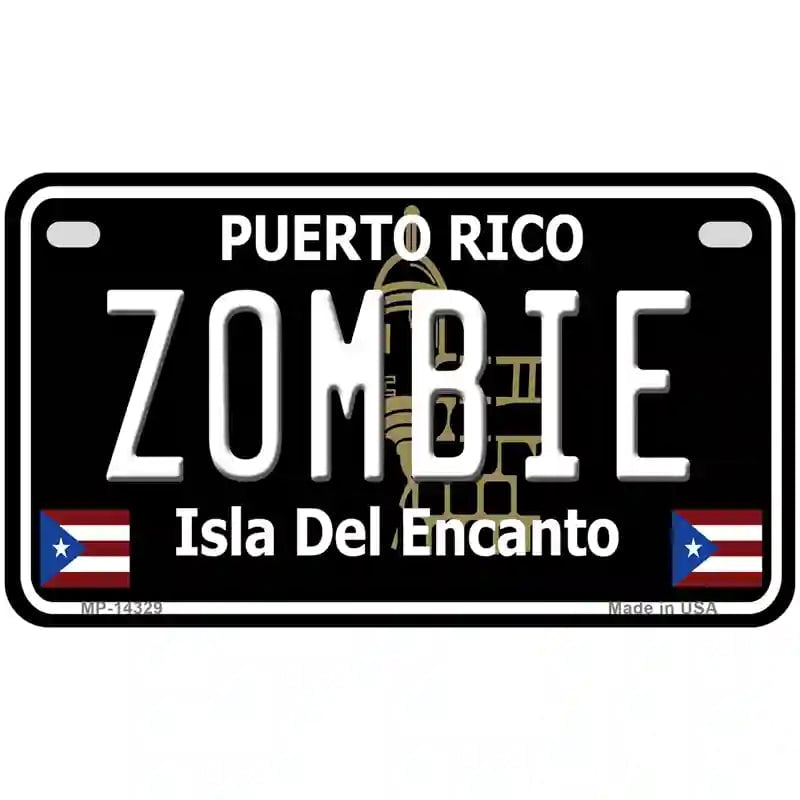 Zombie Puerto Rico Black Novelty Metal License Plate 7" x 4" Motorcycle ...