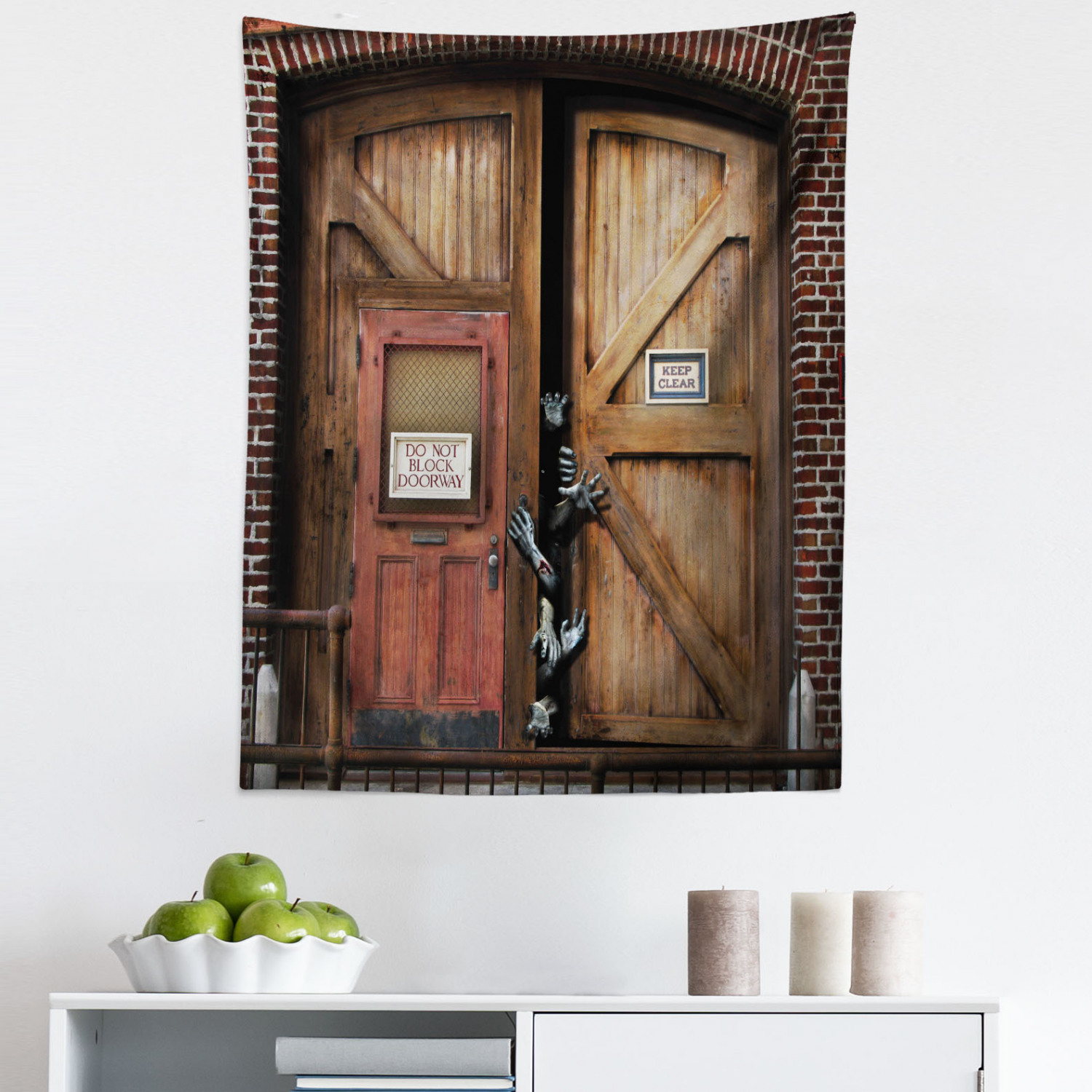 Zombie Tapestry, Monsters Behind Wooden Door Demon Halloween Holiday ...