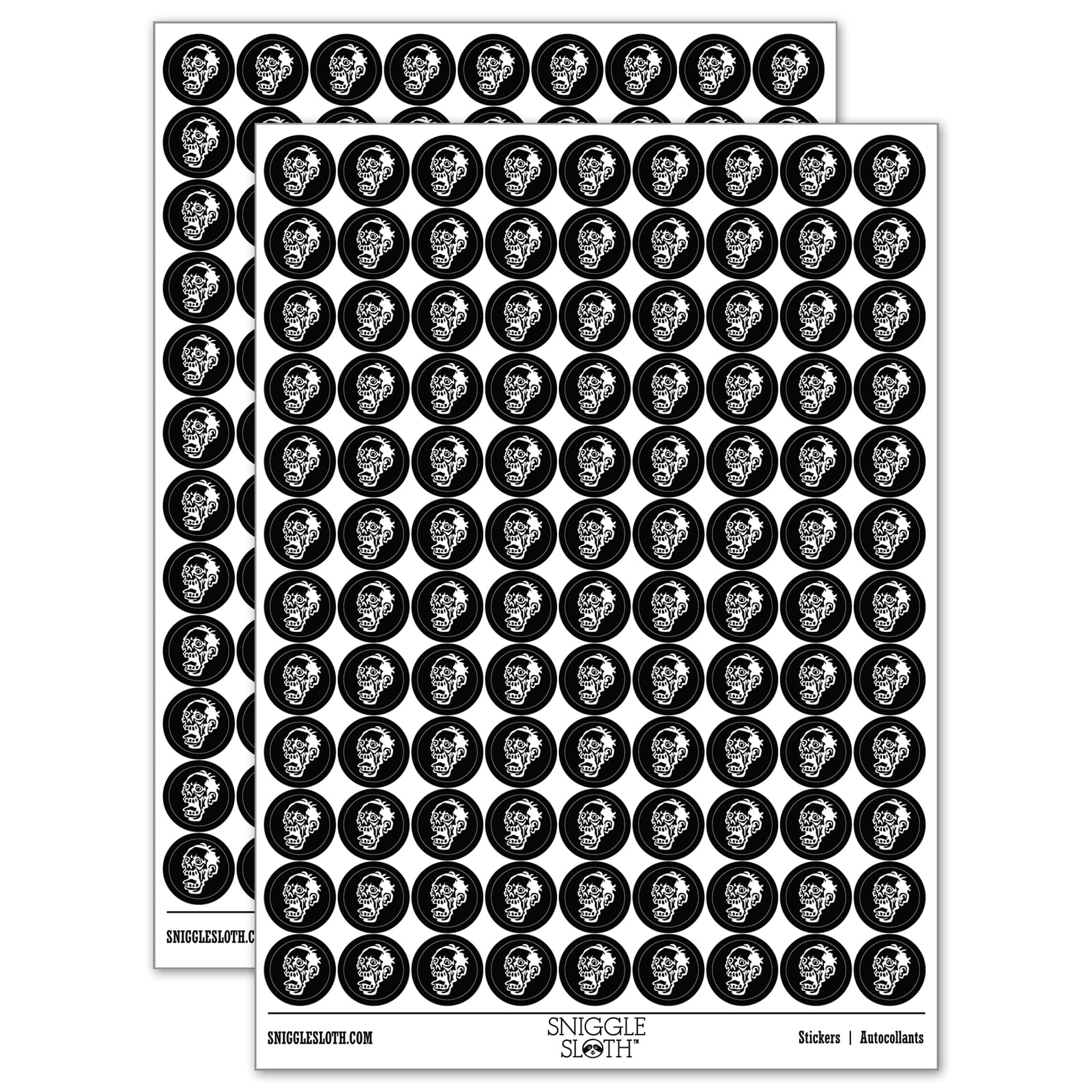 Zombie Undead Creepy Head 200+ Round Stickers - Black - Gloss Finish ...