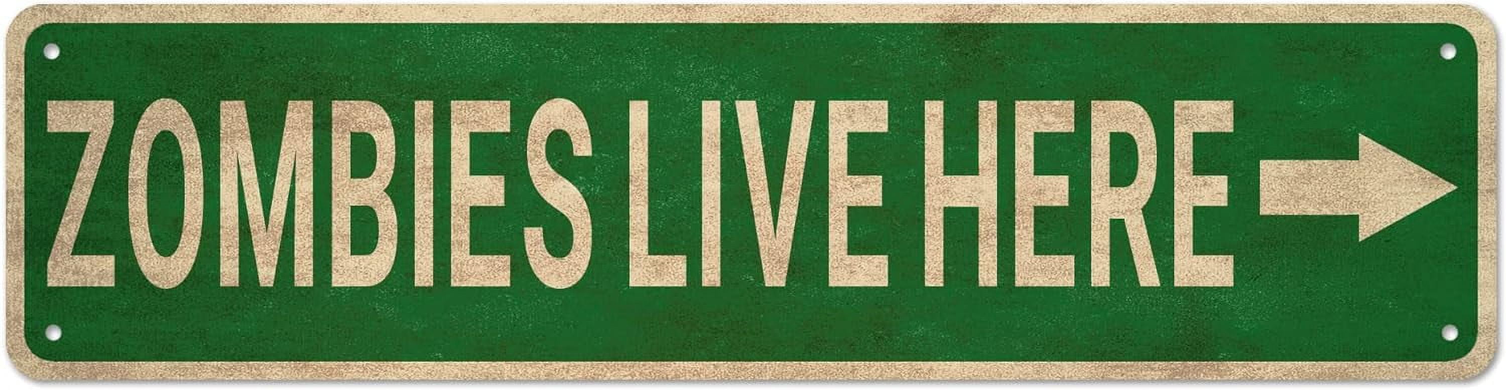 Zombies Live Here Funny Metal Sign with Right Arrow, Street Signs, Road ...