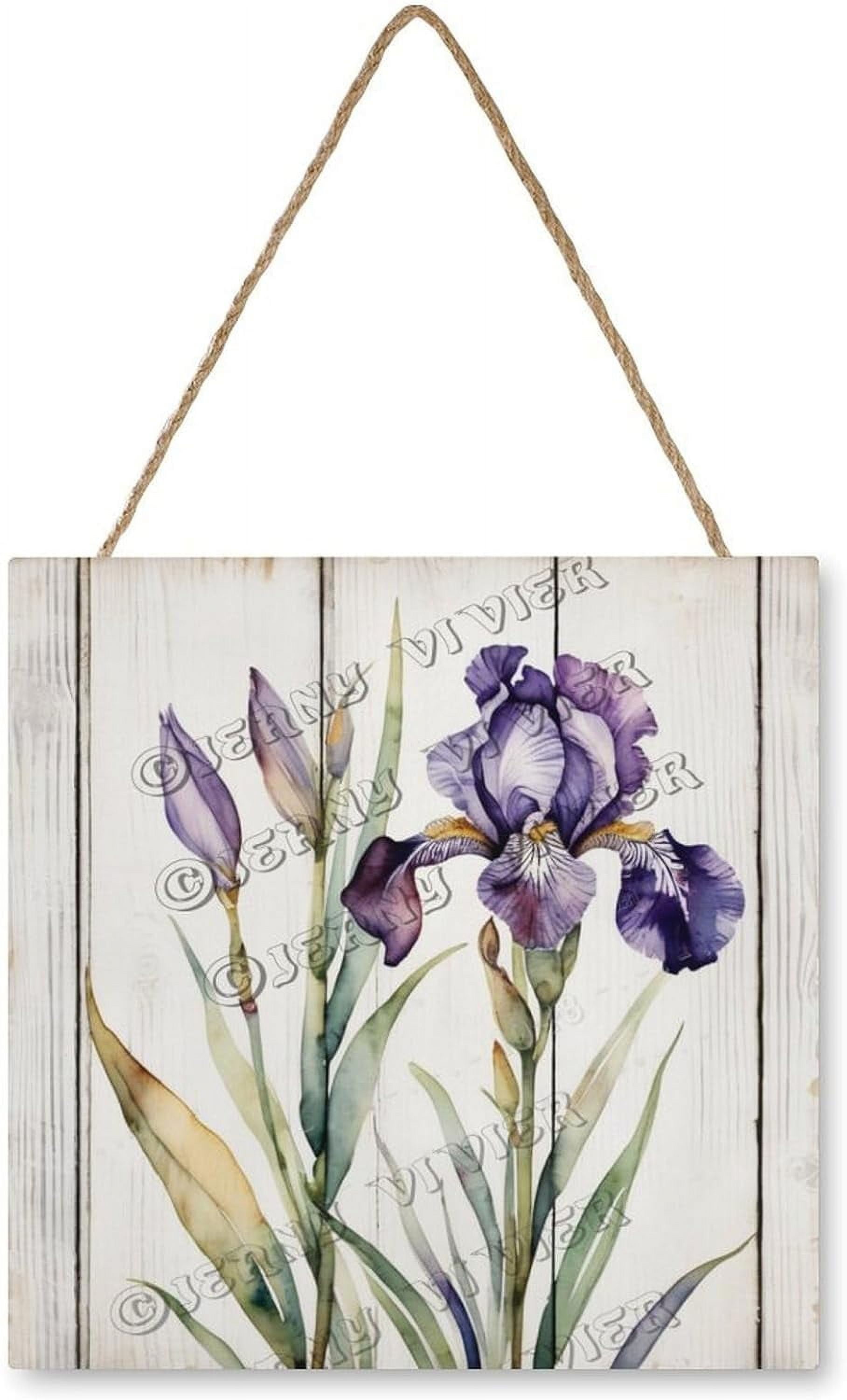Zomyto 12x12 In Square Hanging Wood Sign Iris Wood Wall Art Iris Flower ...