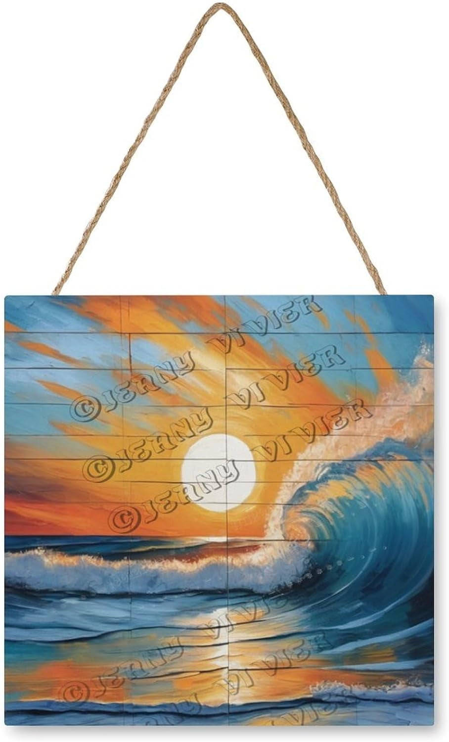Zomyto 12x12 In Square Hanging Wood Sign Ocean Wave Wooden Wall Decor ...