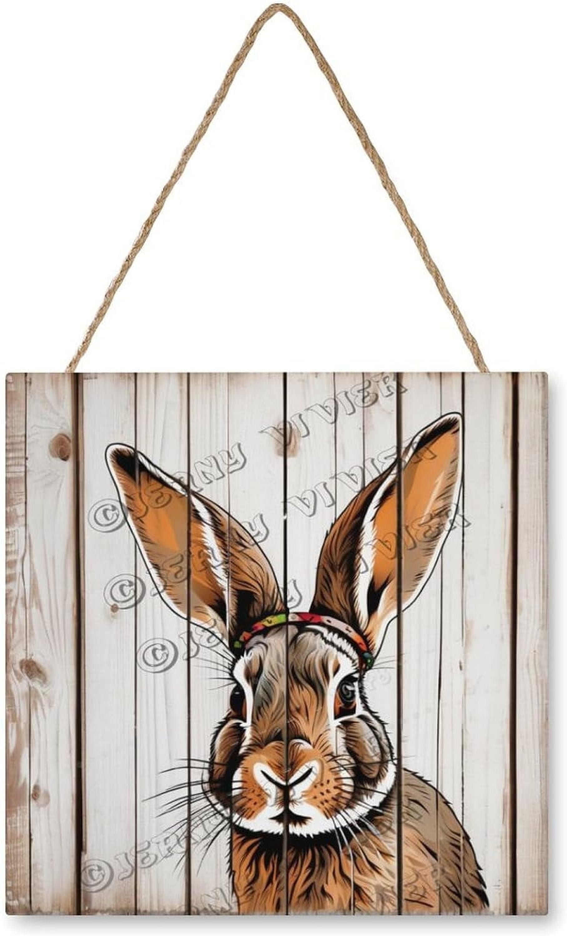 Zomyto 12x12 In Square Hanging Wood Sign Rabbit Wood Decor Sign ...